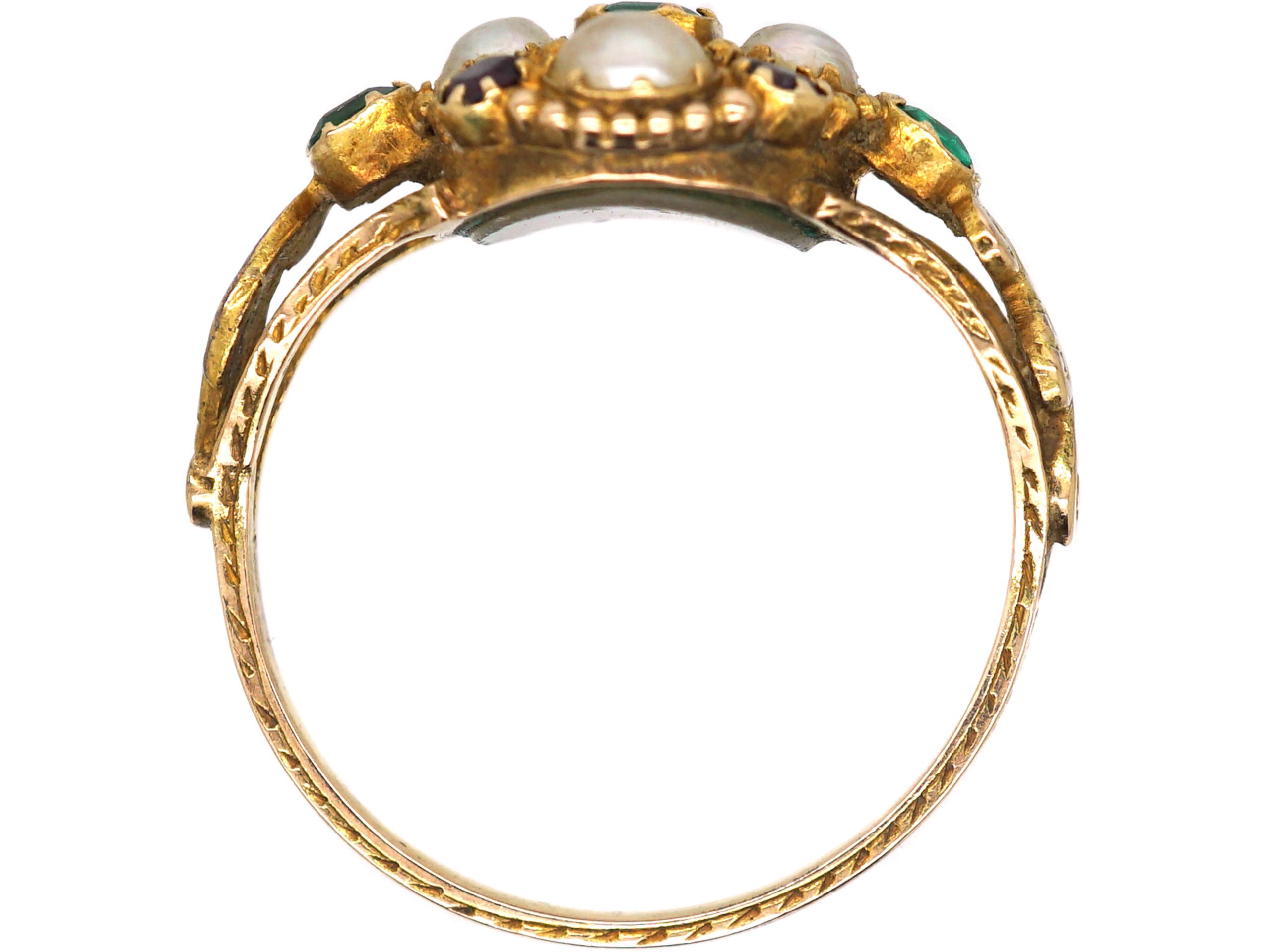 Georgian 18ct Gold, Emerald, Amethyst & Natural Split Pearl Ring with ...
