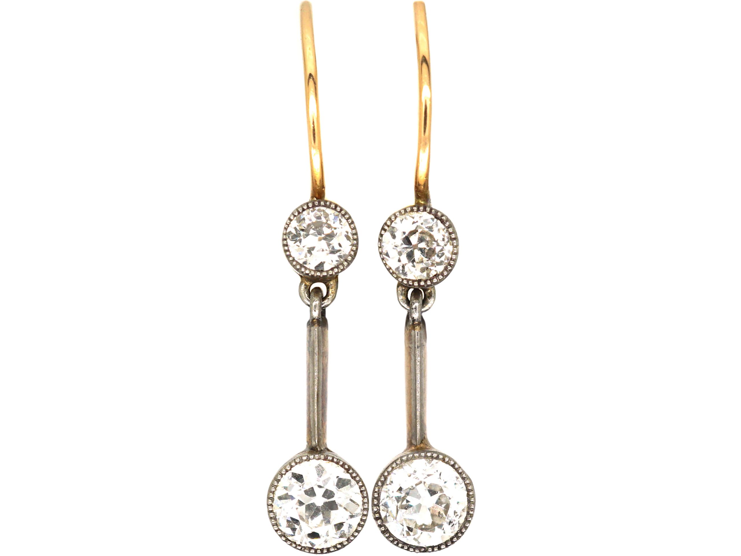 Early 20th Century 14ct Gold & Platinum, Two Stone Diamond Drop ...