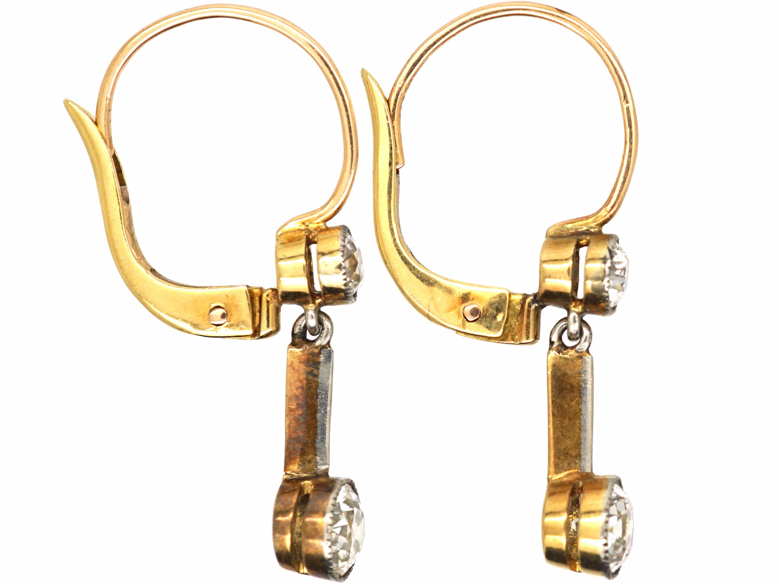 Early 20th Century 14ct Gold & Platinum, Two Stone Diamond Drop ...
