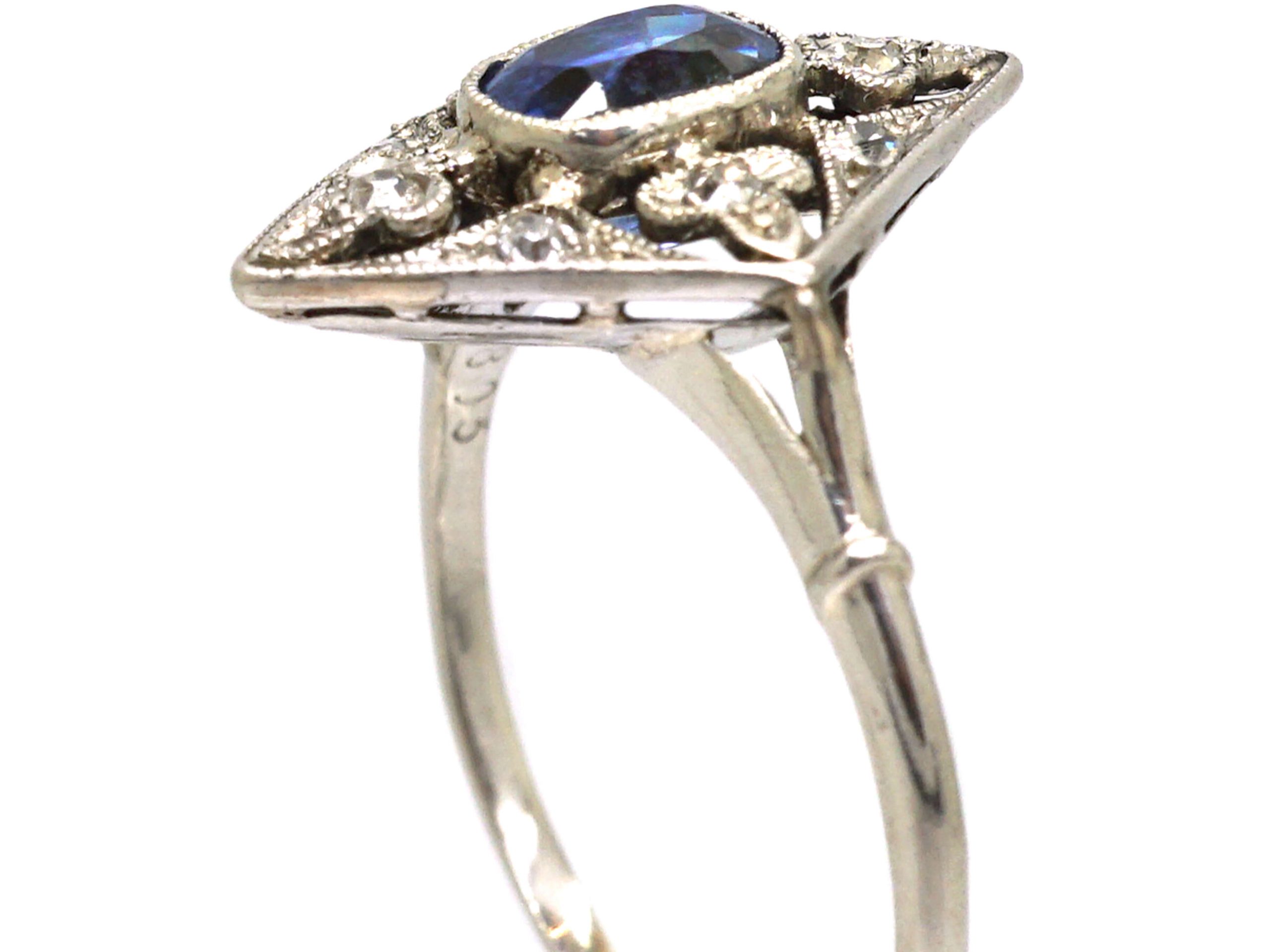 Edwardian Platinum Diamond Shaped Gothic Ring set with Diamonds & a ...