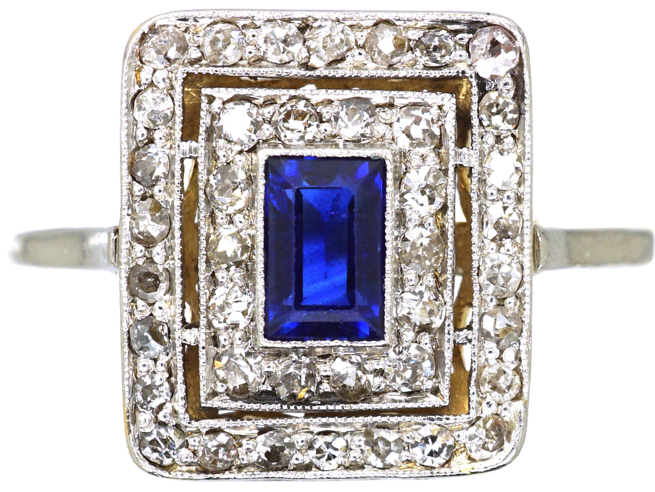 Early 20th Century 18ct Gold & Platinum Rectangular Ring set a Sapphire ...