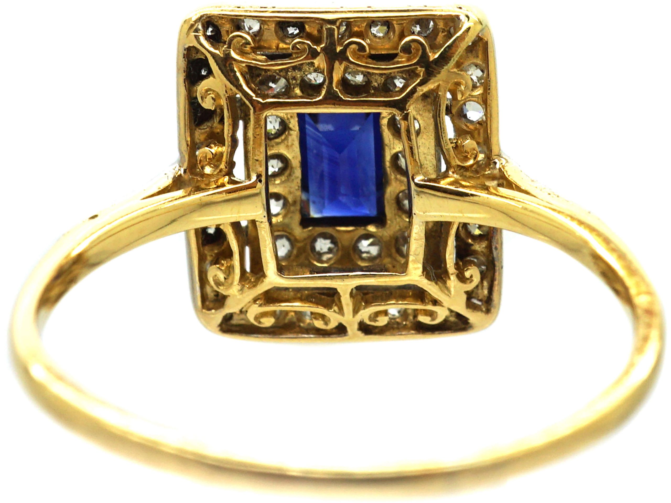 Early 20th Century 18ct Gold & Platinum Rectangular Ring set a Sapphire ...