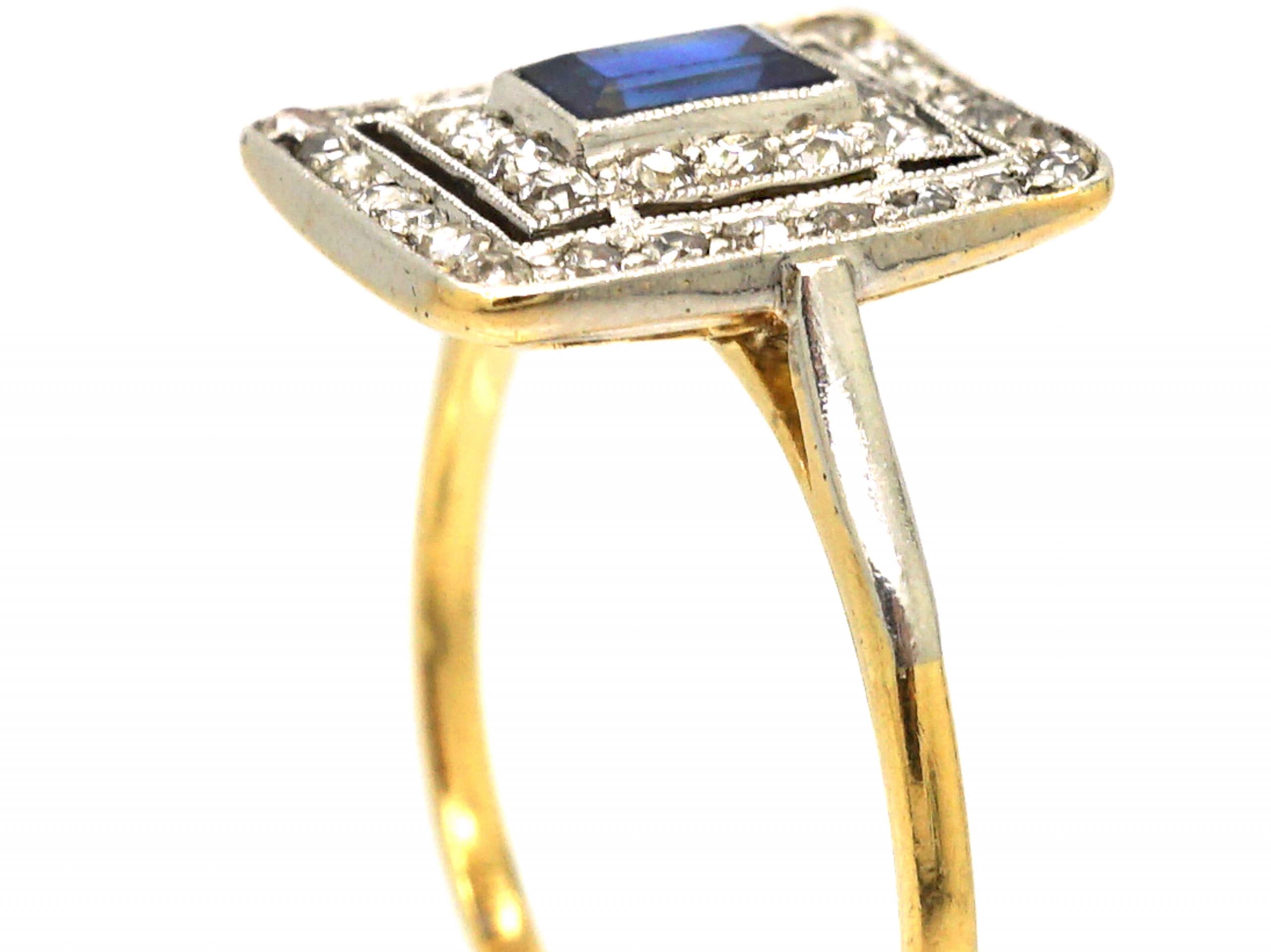 Early 20th Century 18ct Gold & Platinum Rectangular Ring set a Sapphire ...