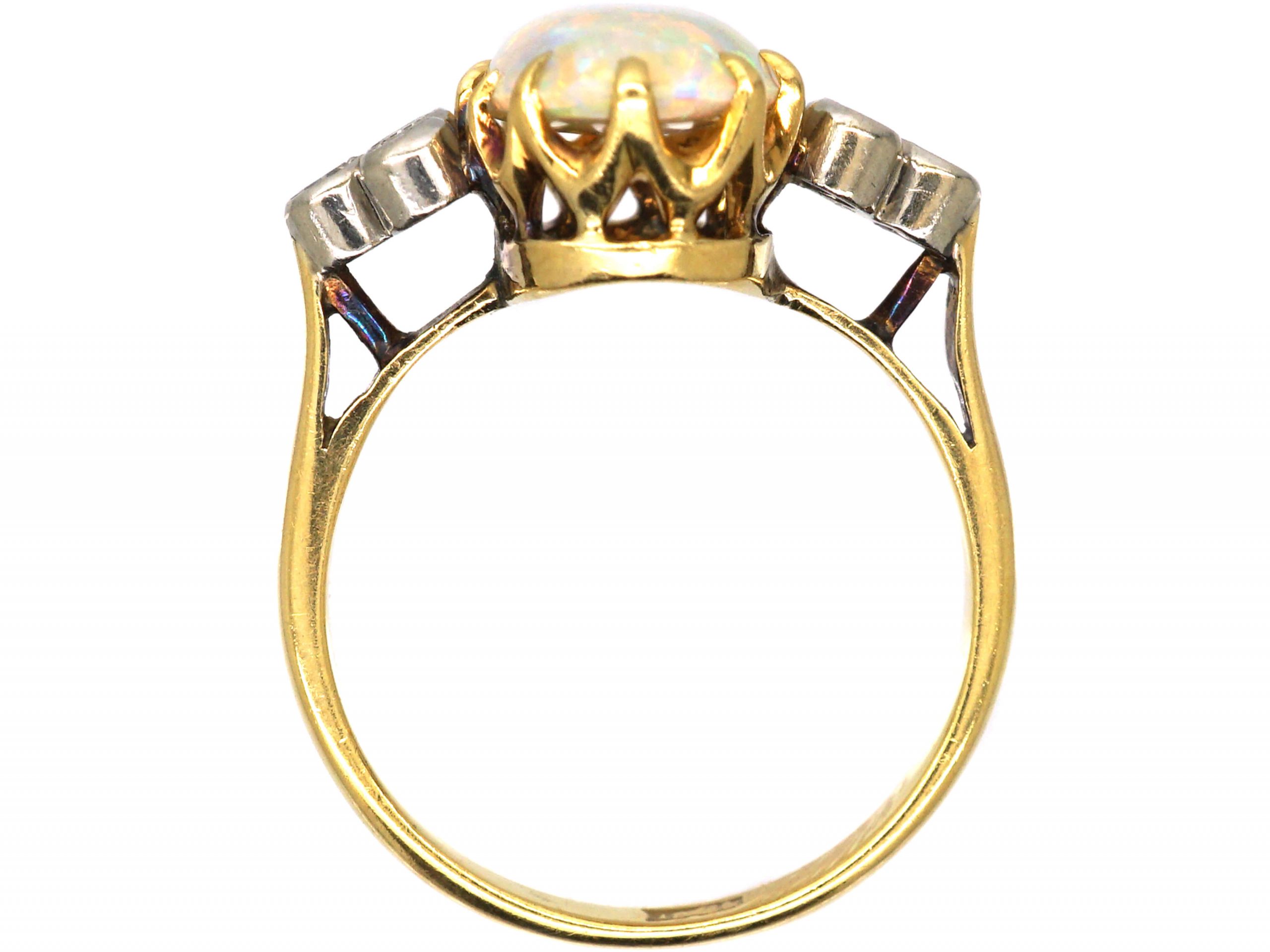 Edwardian 18ct Gold Ring set with a Large Opal with Diamond Shoulders ...