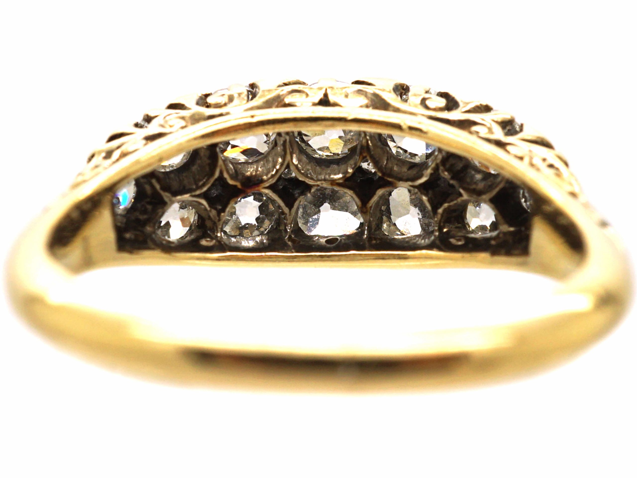 Victorian 18ct Gold Boat Shaped Carved Half Hoop Ring set with Two Rows ...