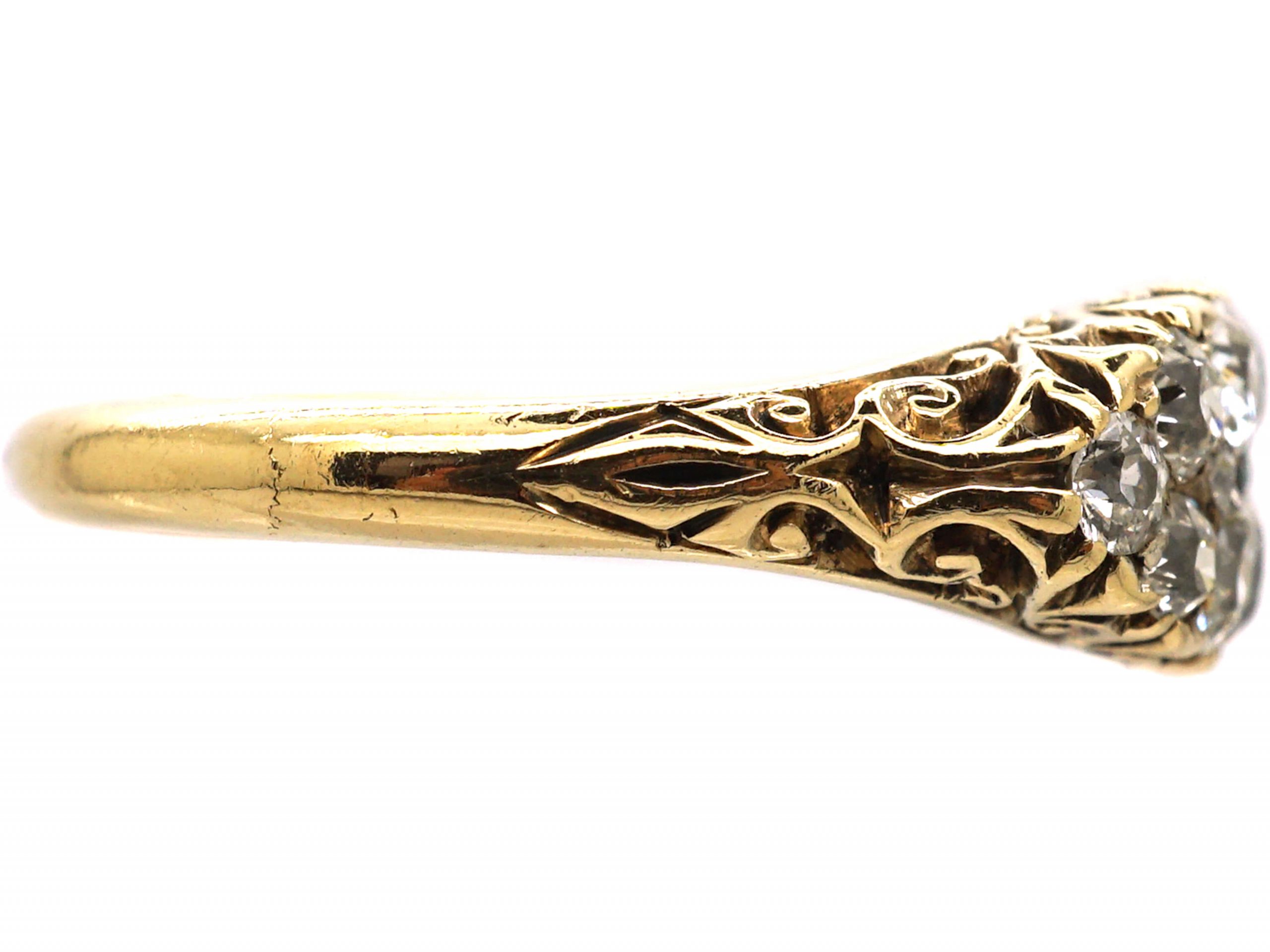 Victorian 18ct Gold Boat Shaped Carved Half Hoop Ring set with Two Rows ...