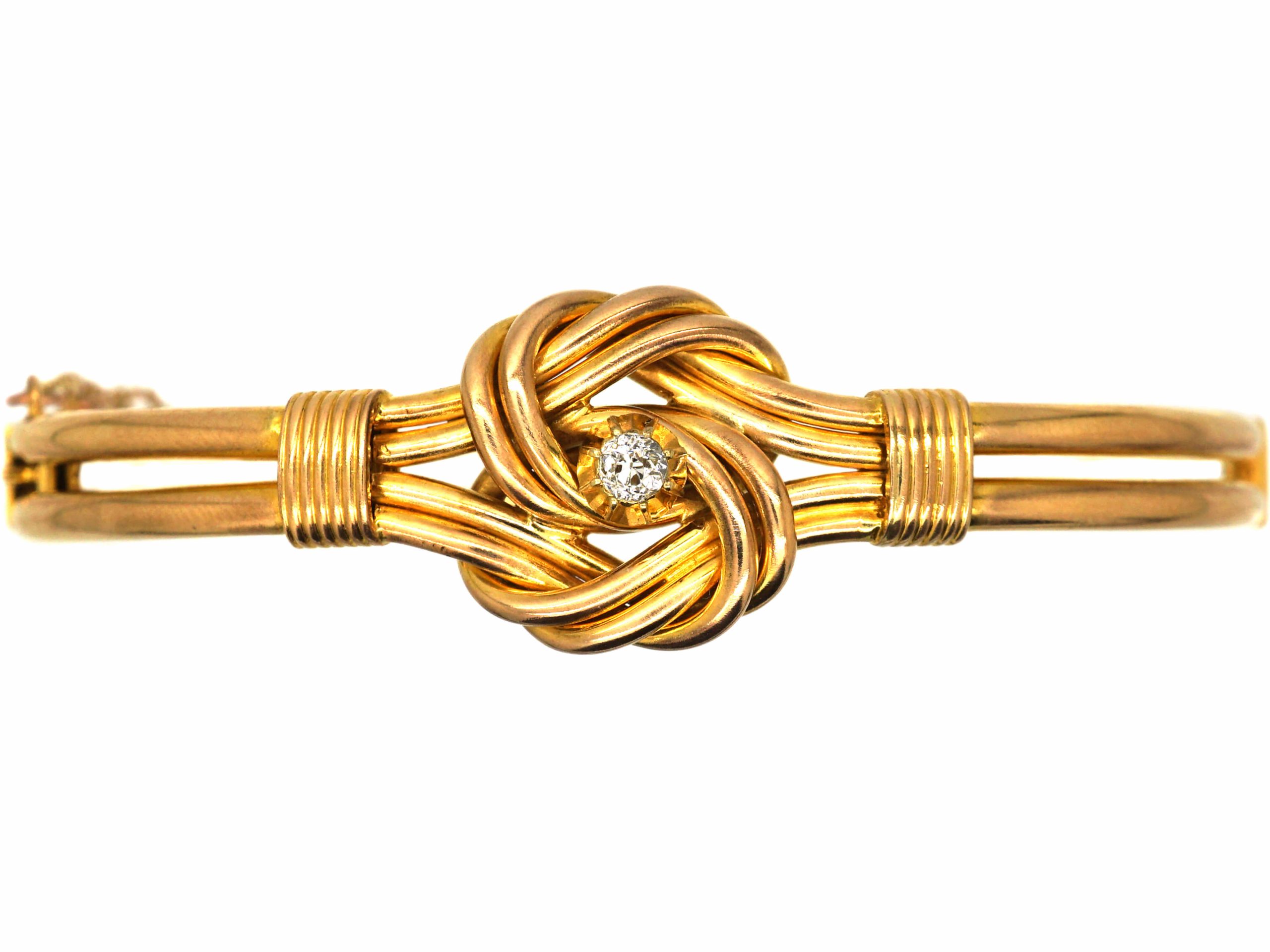 Edwardian 15ct Gold Knot Bangle set with a Diamond (206W) | The Antique ...