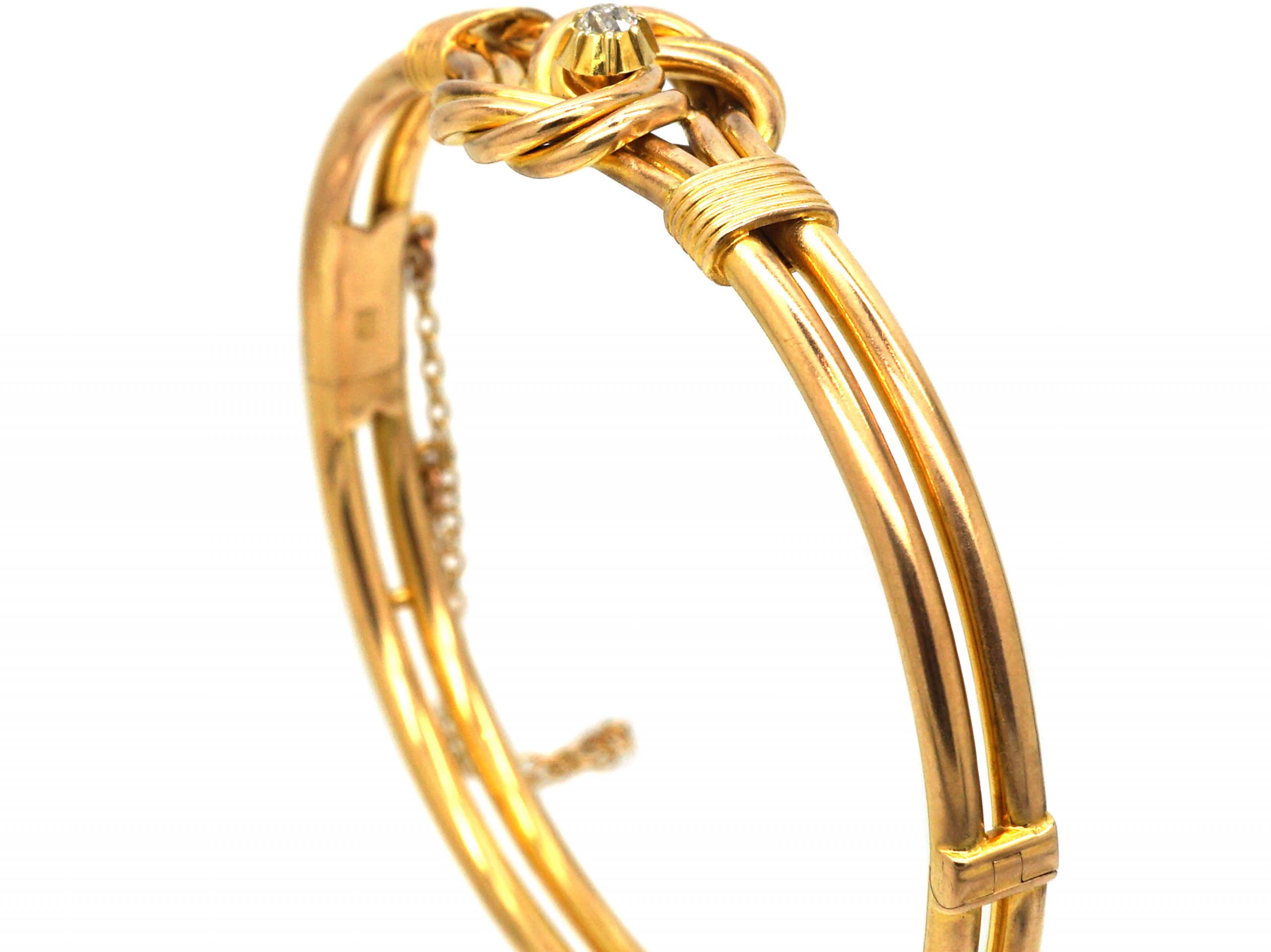 Edwardian 15ct Gold Knot Bangle set with a Diamond (206W) | The Antique ...