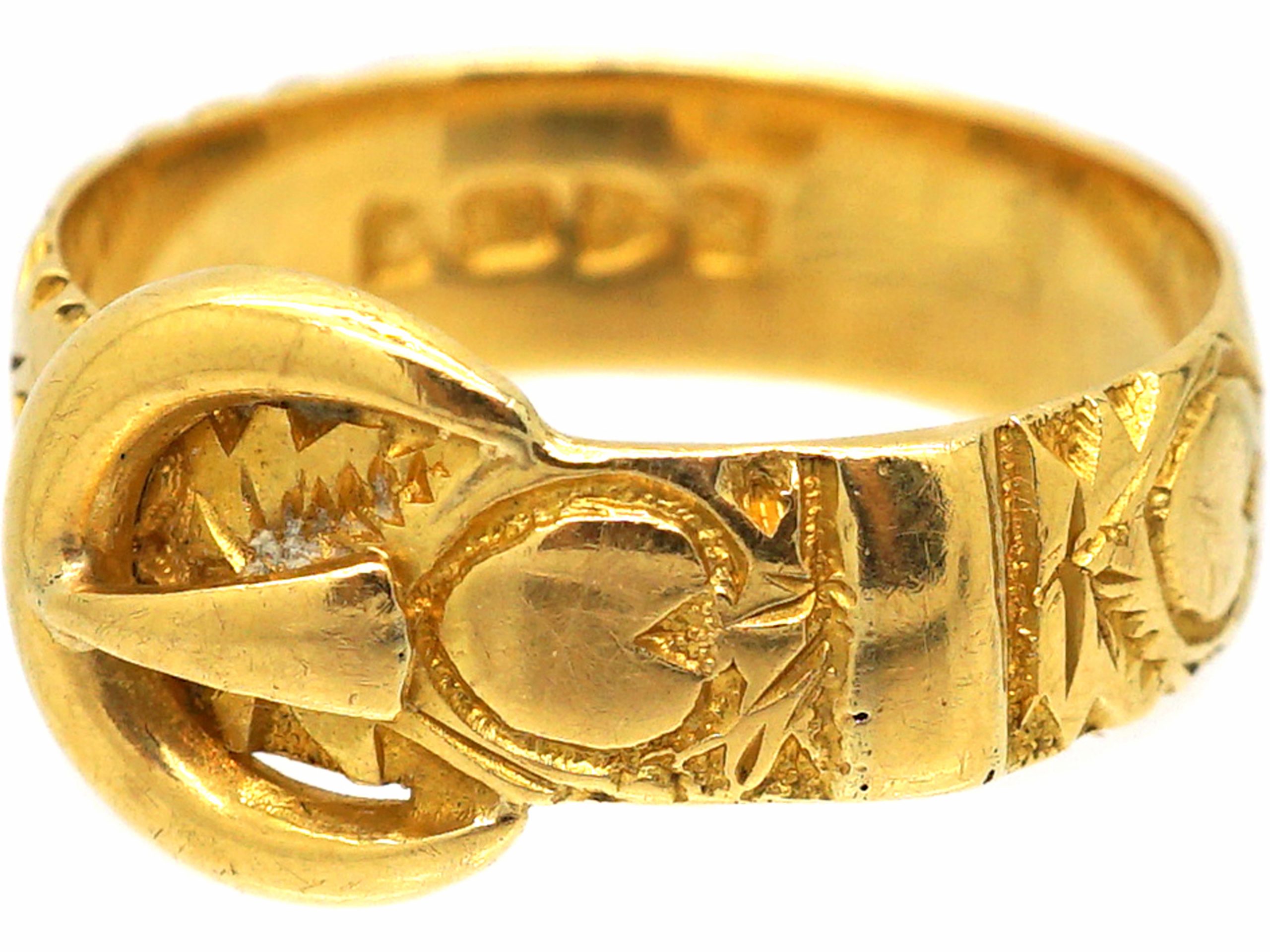 Edwardian 18ct Gold Buckle Ring with Hearts Motif (892U) | The Antique ...