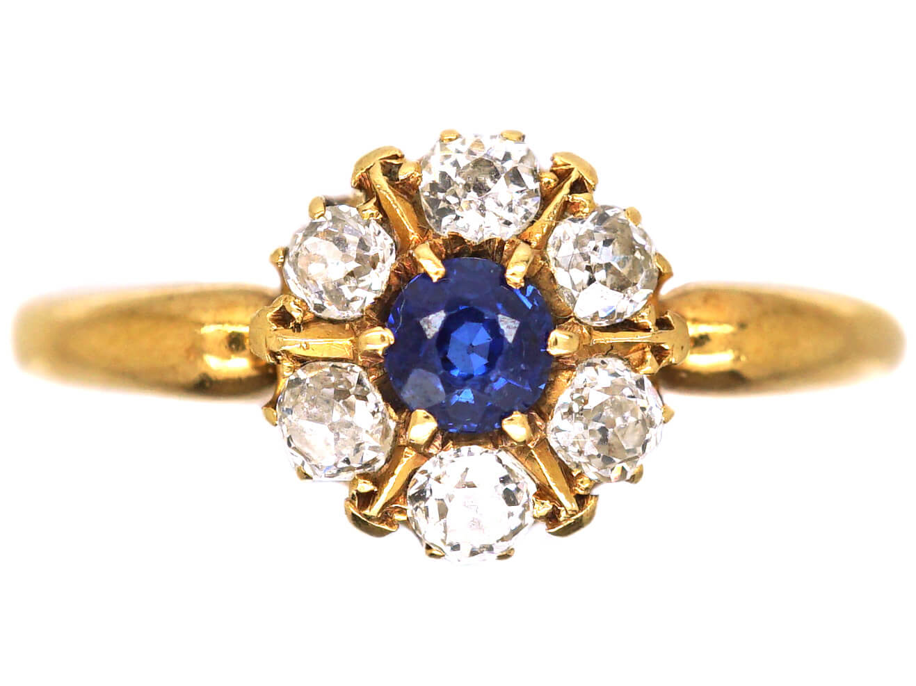Edwardian 18ct Gold, Sapphire & Diamond Cluster Ring (370W) | The ...