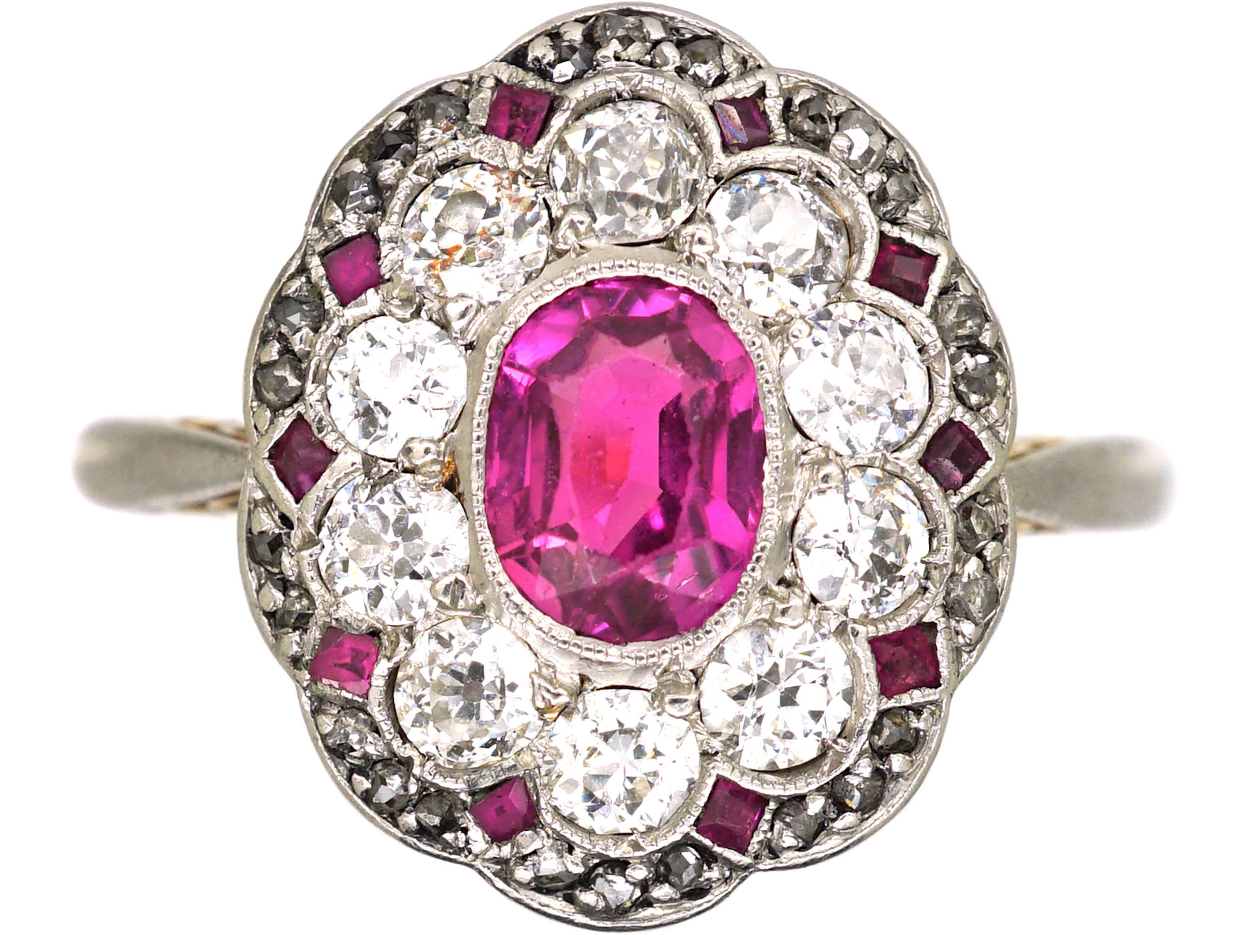 Early 20th Century 18ct Gold & Platinum, Ruby & Diamond Oval Cluster ...