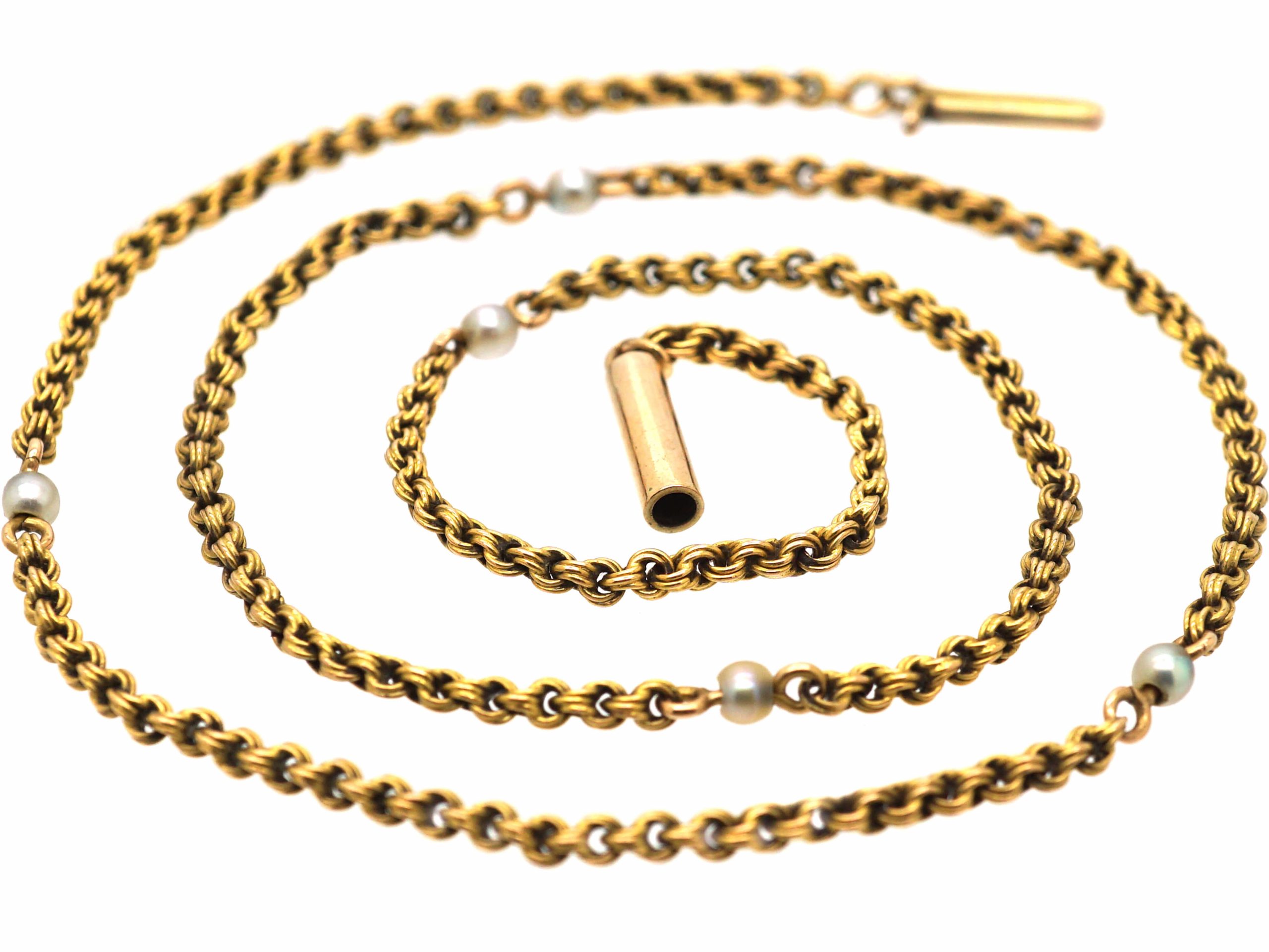 Edwardian 15ct Gold Chain Interspersed with Natural Pearls (691U) | The ...