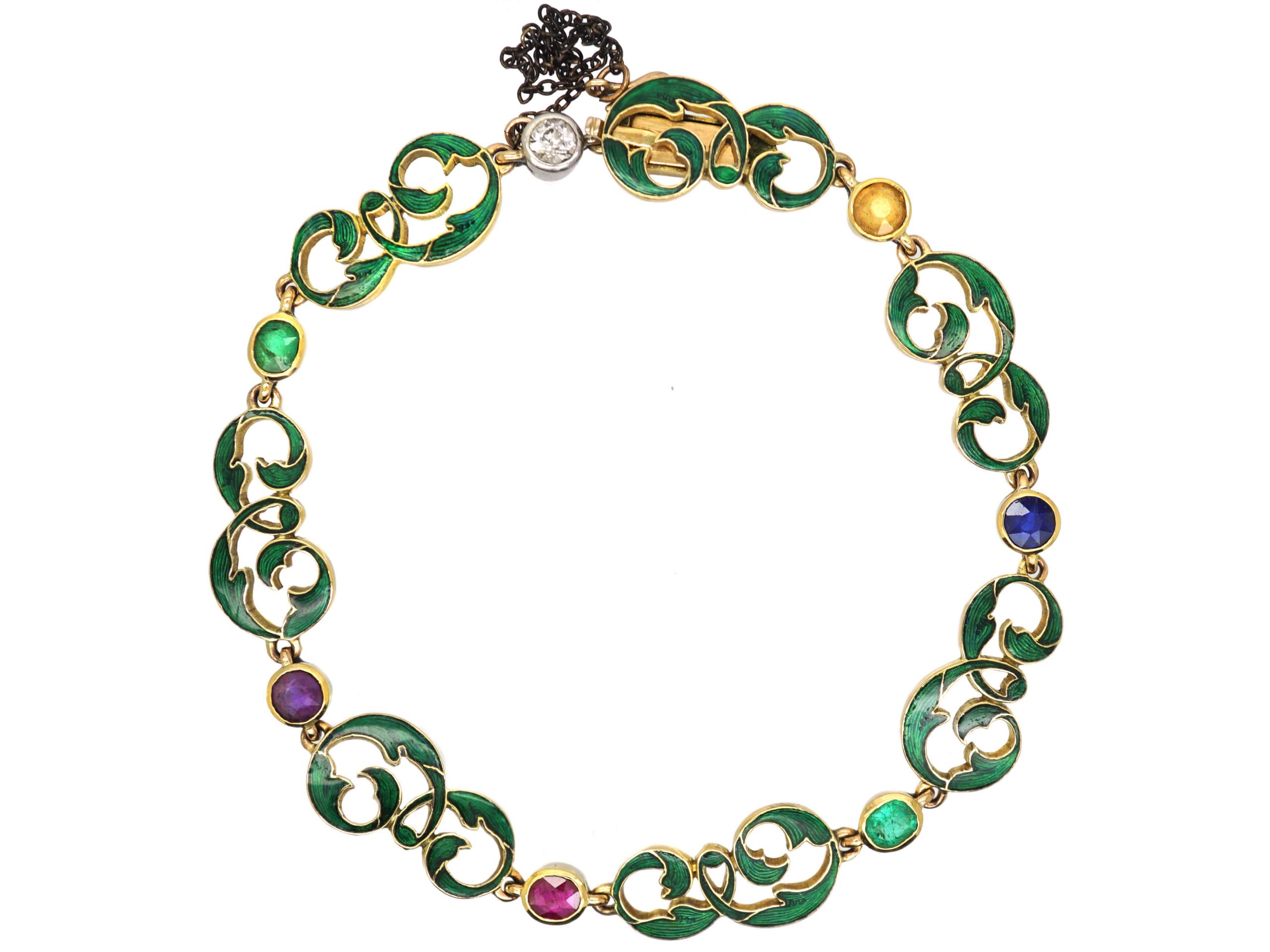 Edwardian 15ct Gold, Green Enamel & Gem Set Dearest Bracelet (649U ...