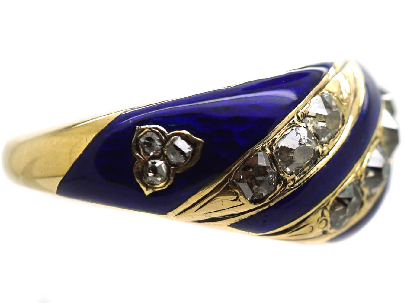 Victorian 18ct Gold, Royal Blue Enamel & Old Mine Cut Diamond Ring ...