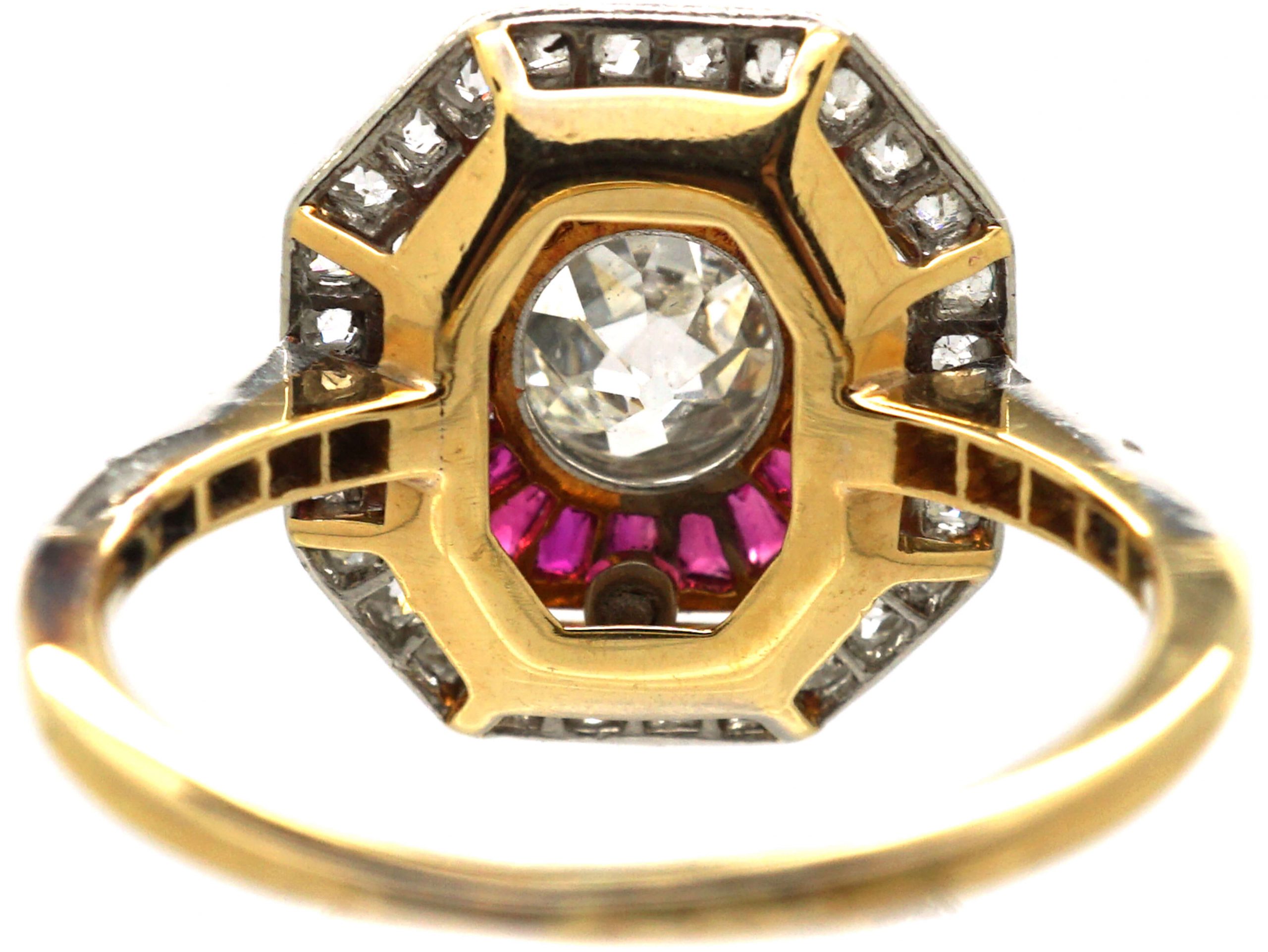 Art Deco French Import 18ct Gold & Platinum Octagonal Ring set with ...
