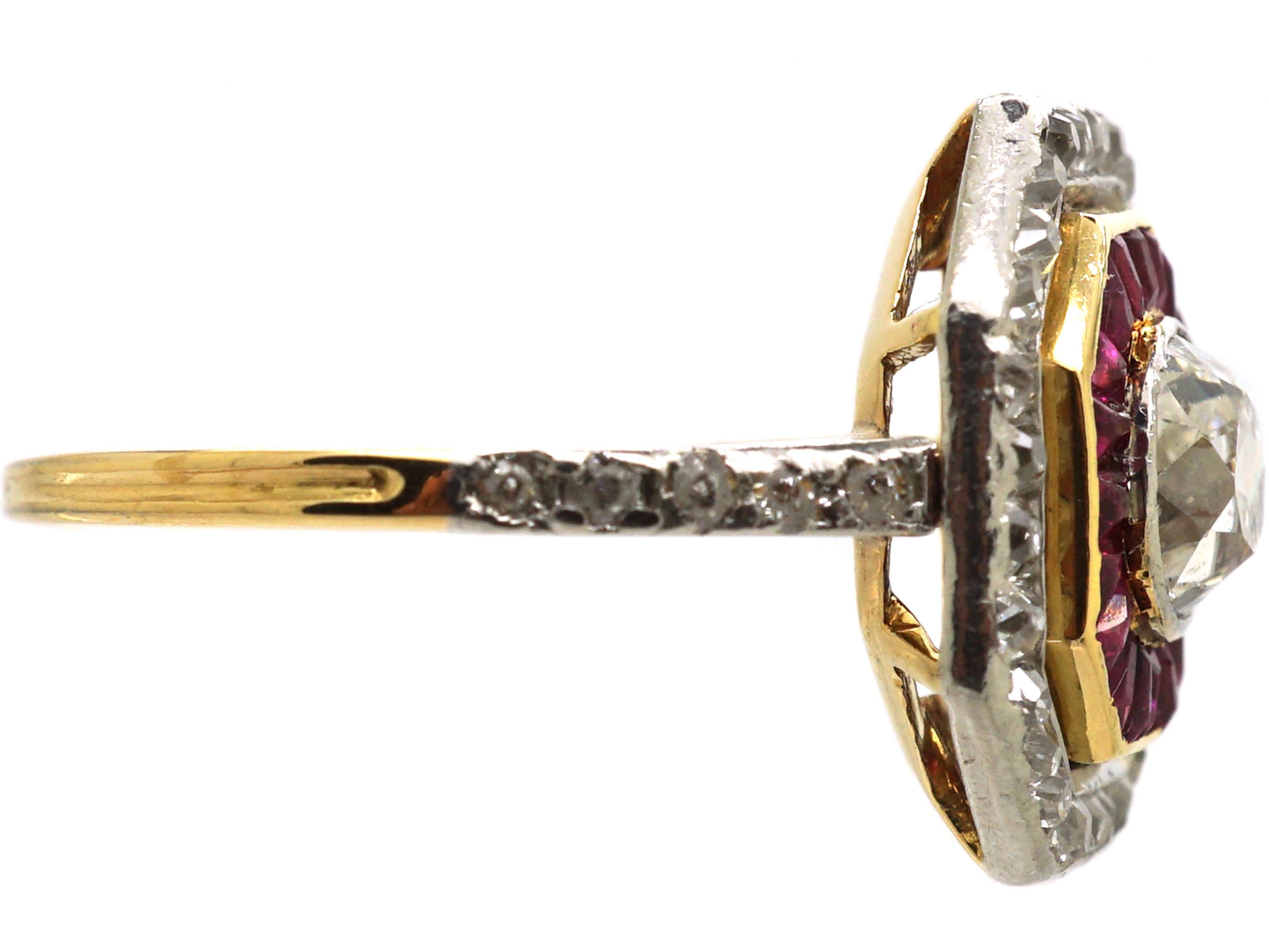 Art Deco French Import 18ct Gold & Platinum Octagonal Ring set with Rubies & Diamonds (483W ...