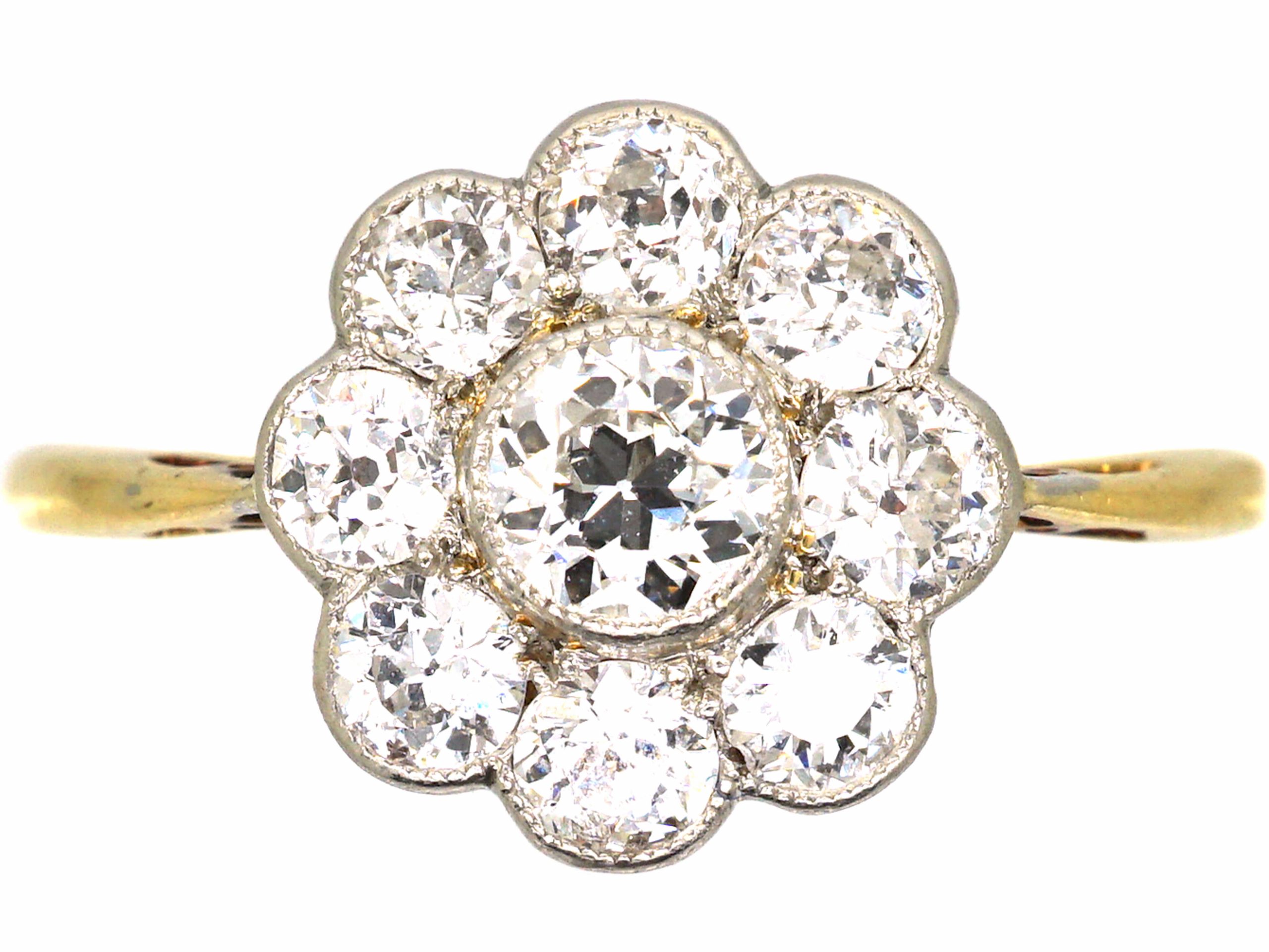 Edwardian 18ct Gold & Platinum, Diamond Daisy Cluster Ring (501W) | The ...