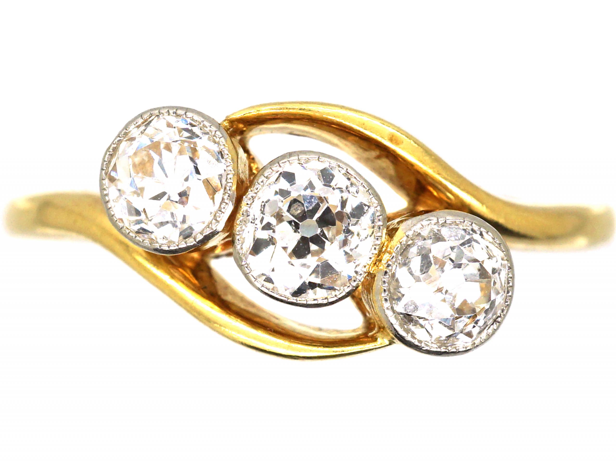 Edwardian 18ct Gold & Platinum, Three Stone Diamond Crossover Ring ...