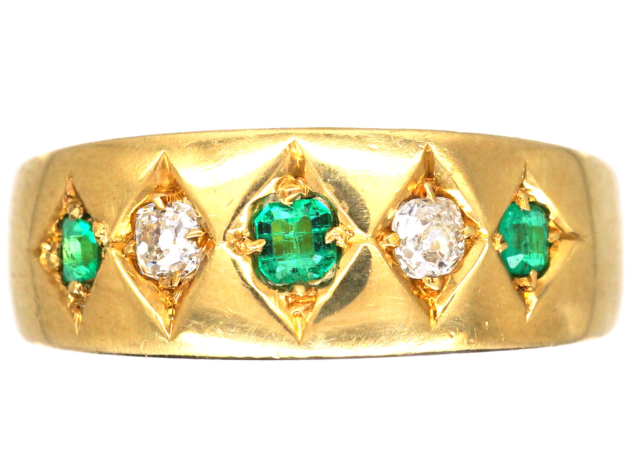 Victorian 18ct Gold, Emerald & Diamond Five Stone Gypsy Ring (536W ...