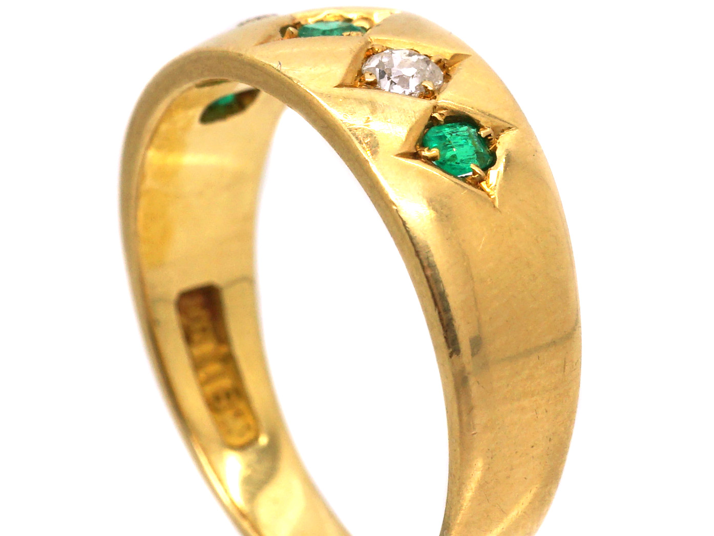 Victorian 18ct Gold, Emerald & Diamond Five Stone Gypsy Ring (536W ...