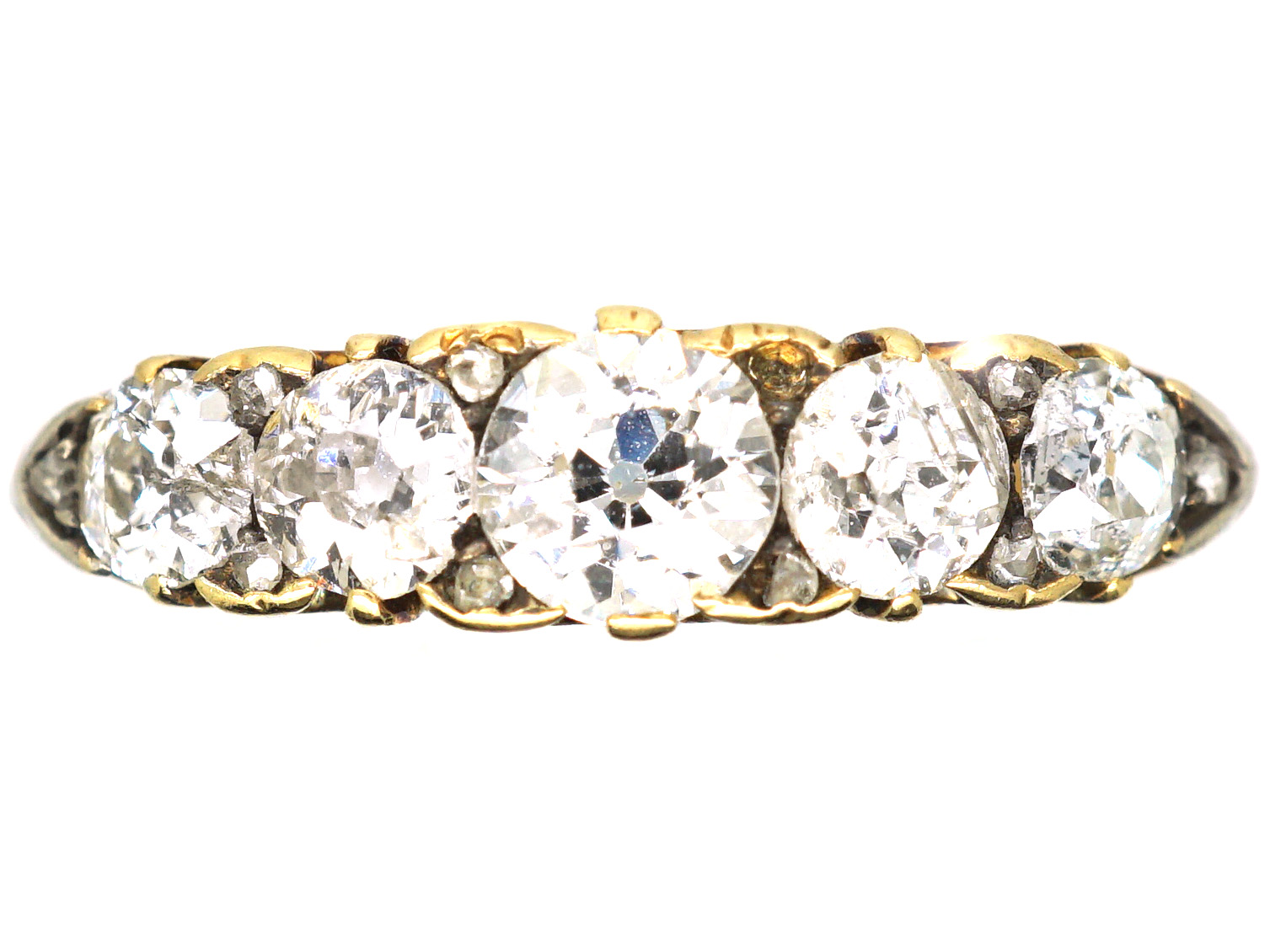 Victorian 18ct Gold Five Stone Diamond Carved Half Hoop Ring (419W ...