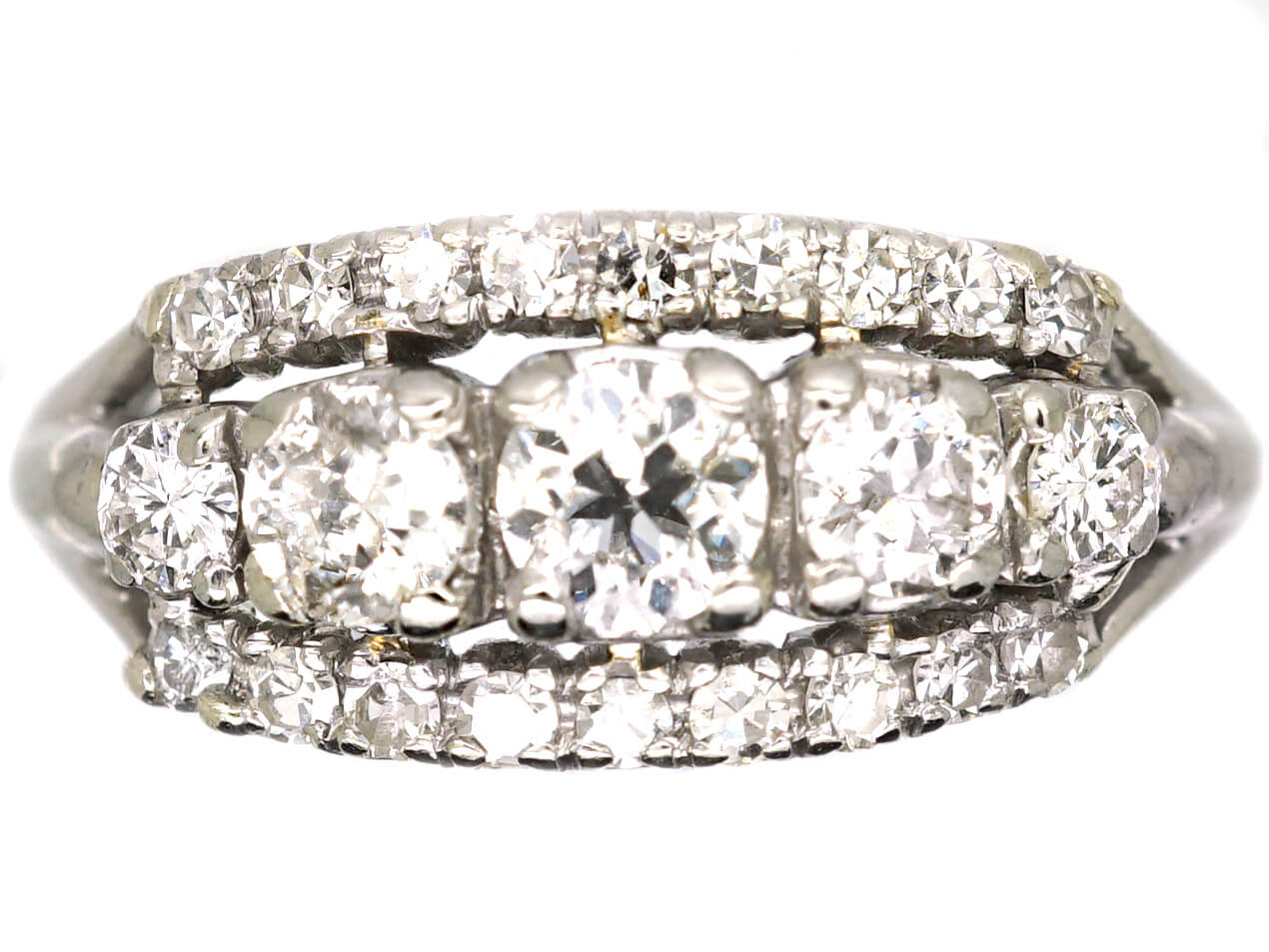 Edwardian 18ct White Gold Three Row Diamond Ring (211W) | The Antique ...