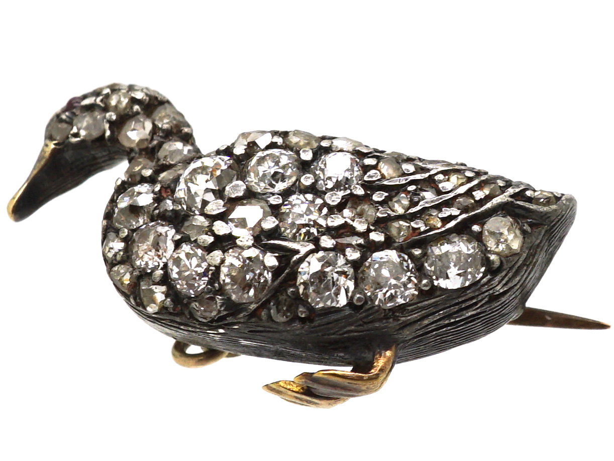 Edwardian Diamond Set Duck Brooch (552W) | The Antique Jewellery Company