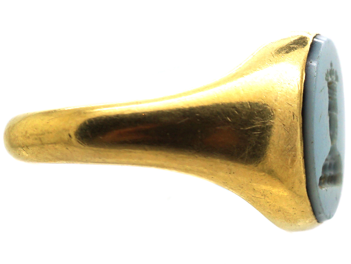 Edwardian 18ct Gold Signet Ring set with Banded Onyx with Intaglio of a ...