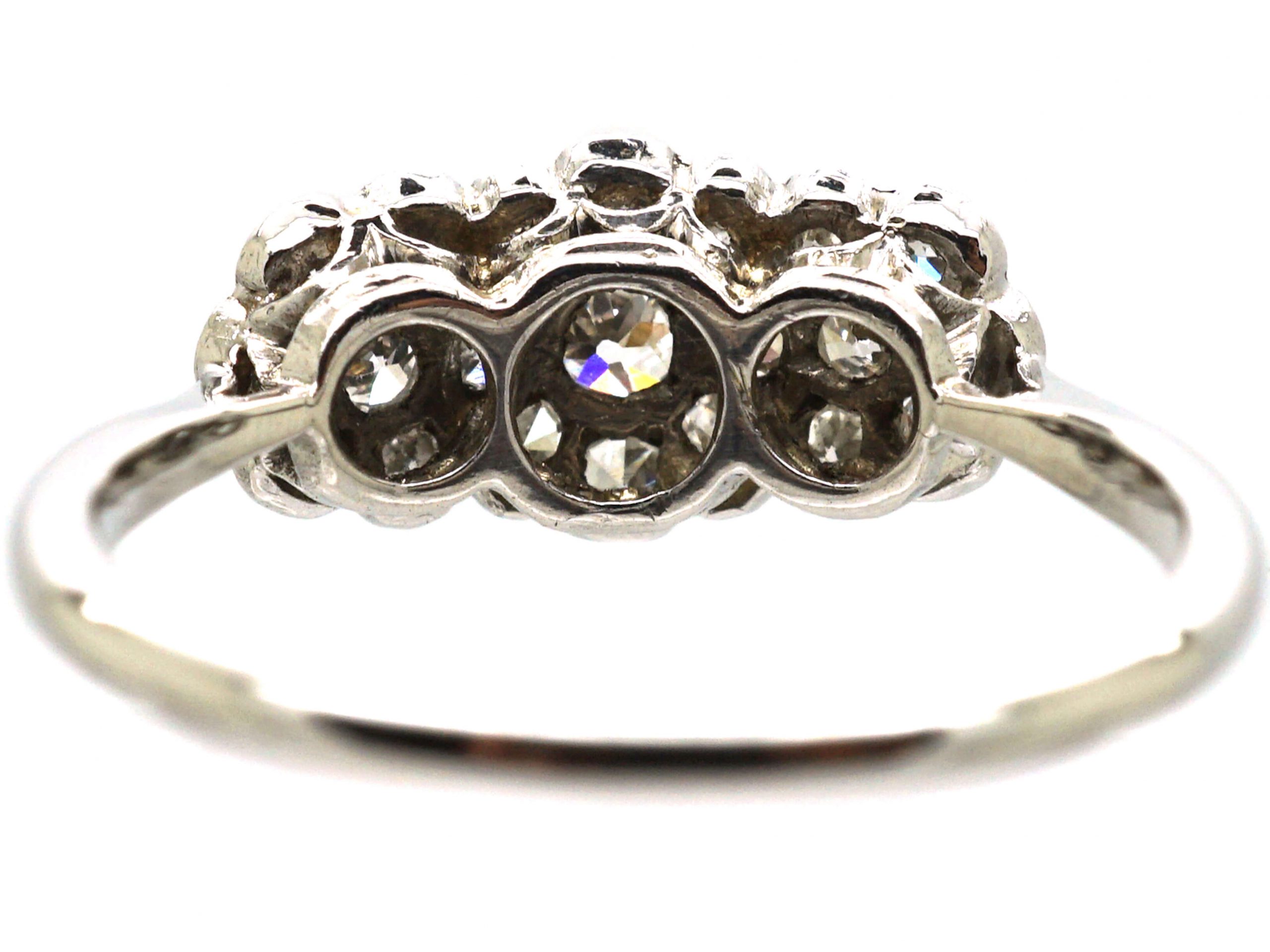 Edwardian 18ct White Gold & Platinum, Triple Cluster Diamond Ring (635W ...