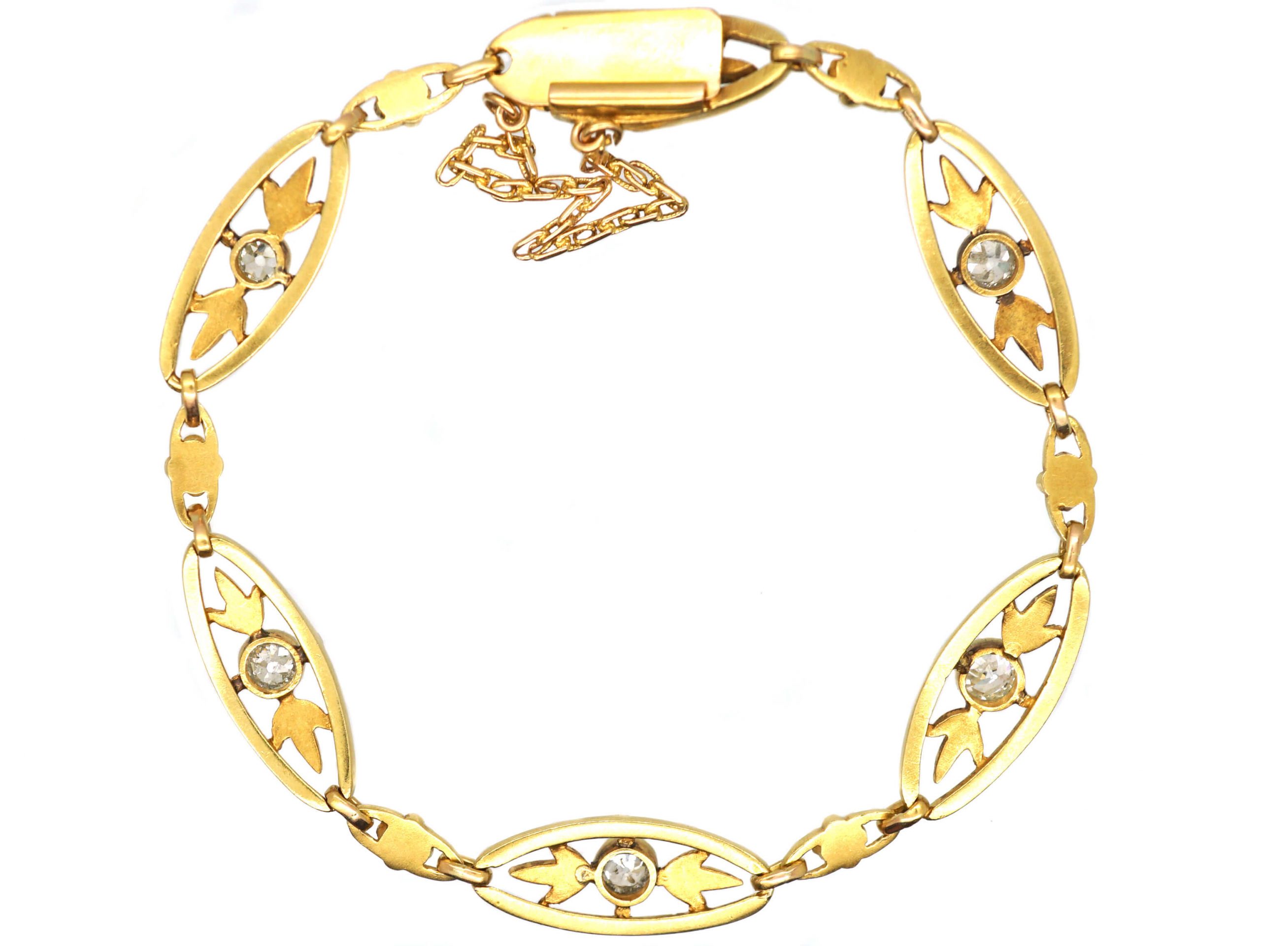 Early 20th Century French 18ct Gold Bracelet set with Six Diamonds ...
