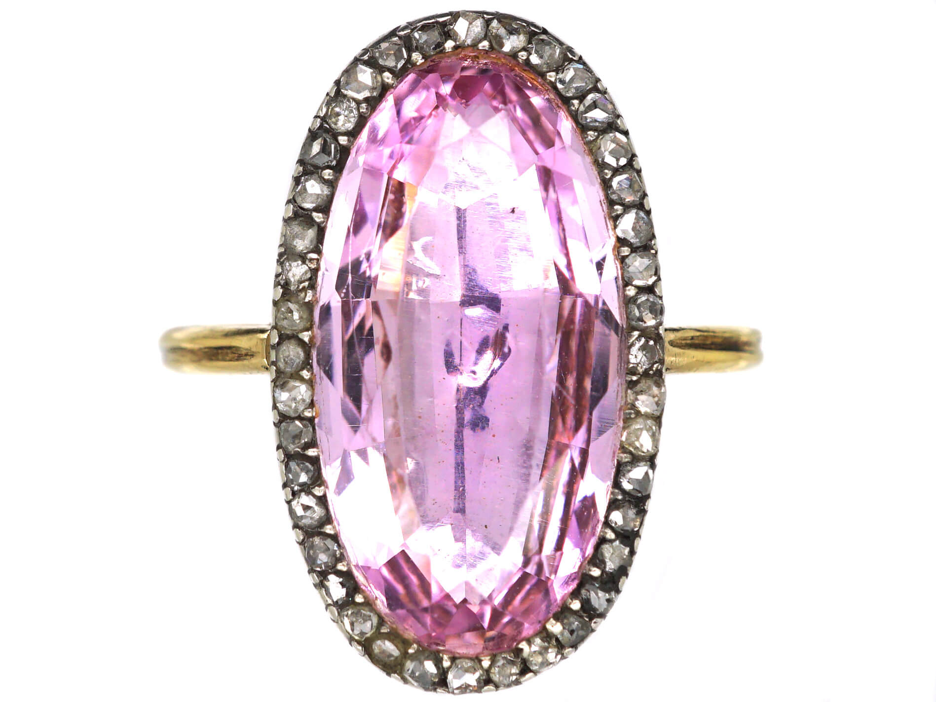 Edwardian 18ct Gold, Large Pink Topaz & Rose Diamond Ring (571W) | The ...
