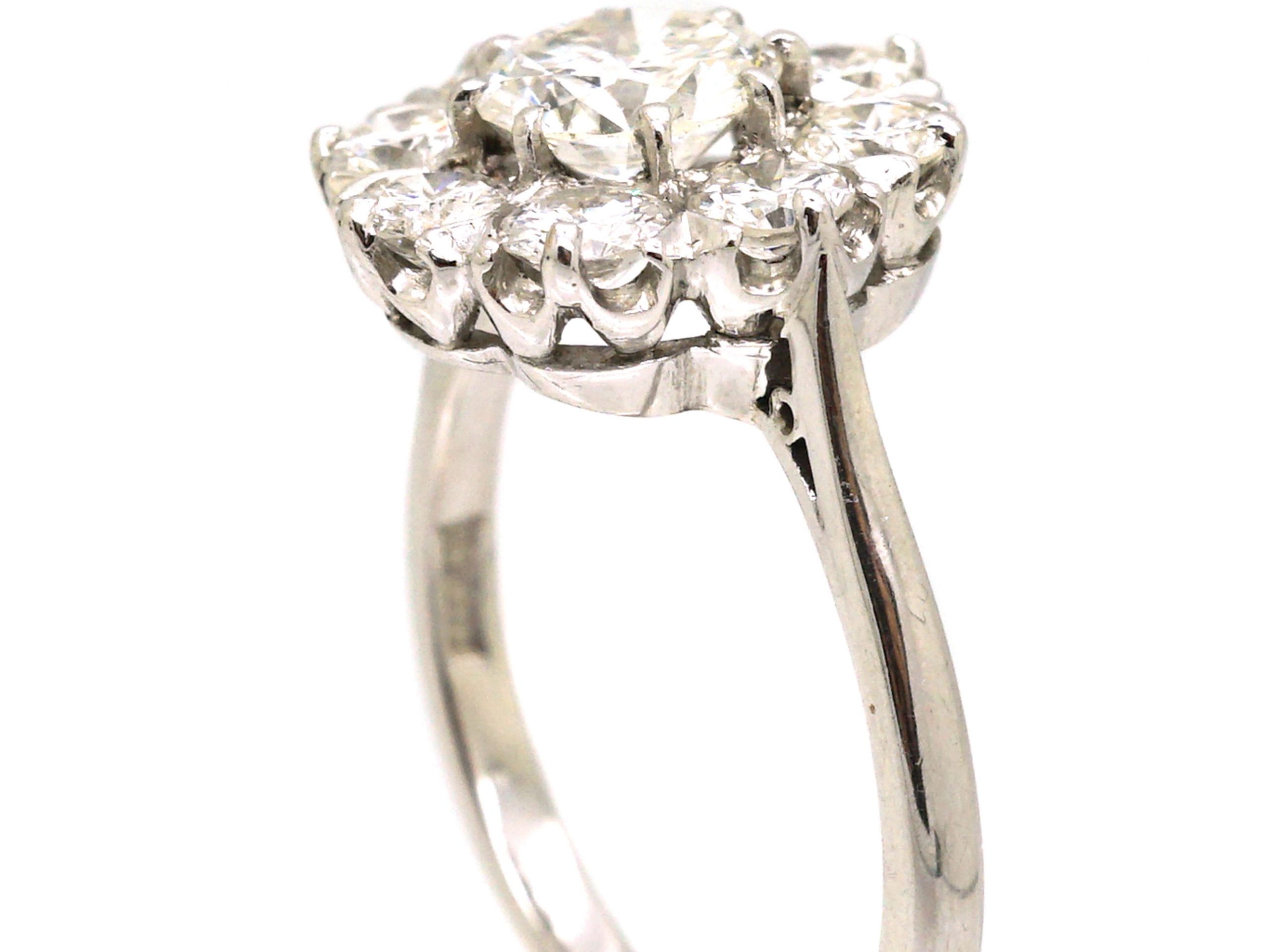 Platinum, Large Diamond Cluster Ring (563W) | The Antique Jewellery Company