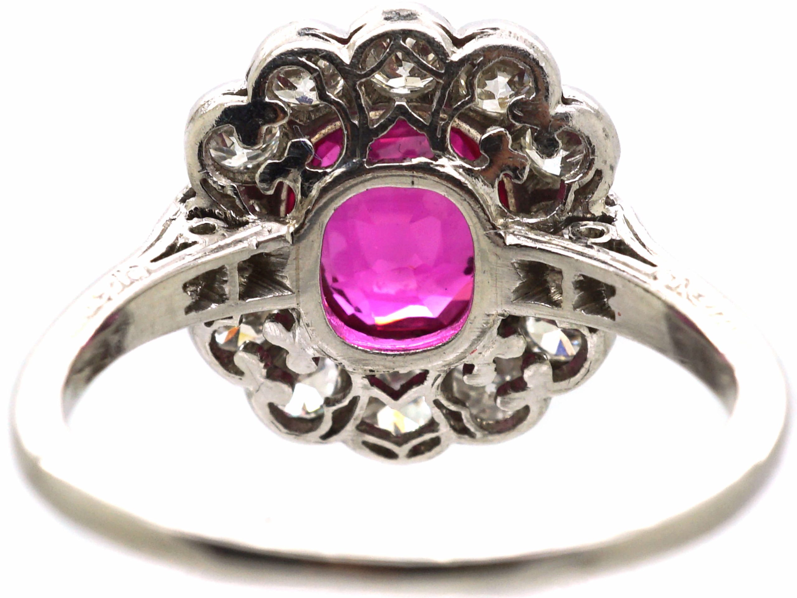 Early 20th Century Platinum, Burma Ruby & Diamond Cluster Ring with ...