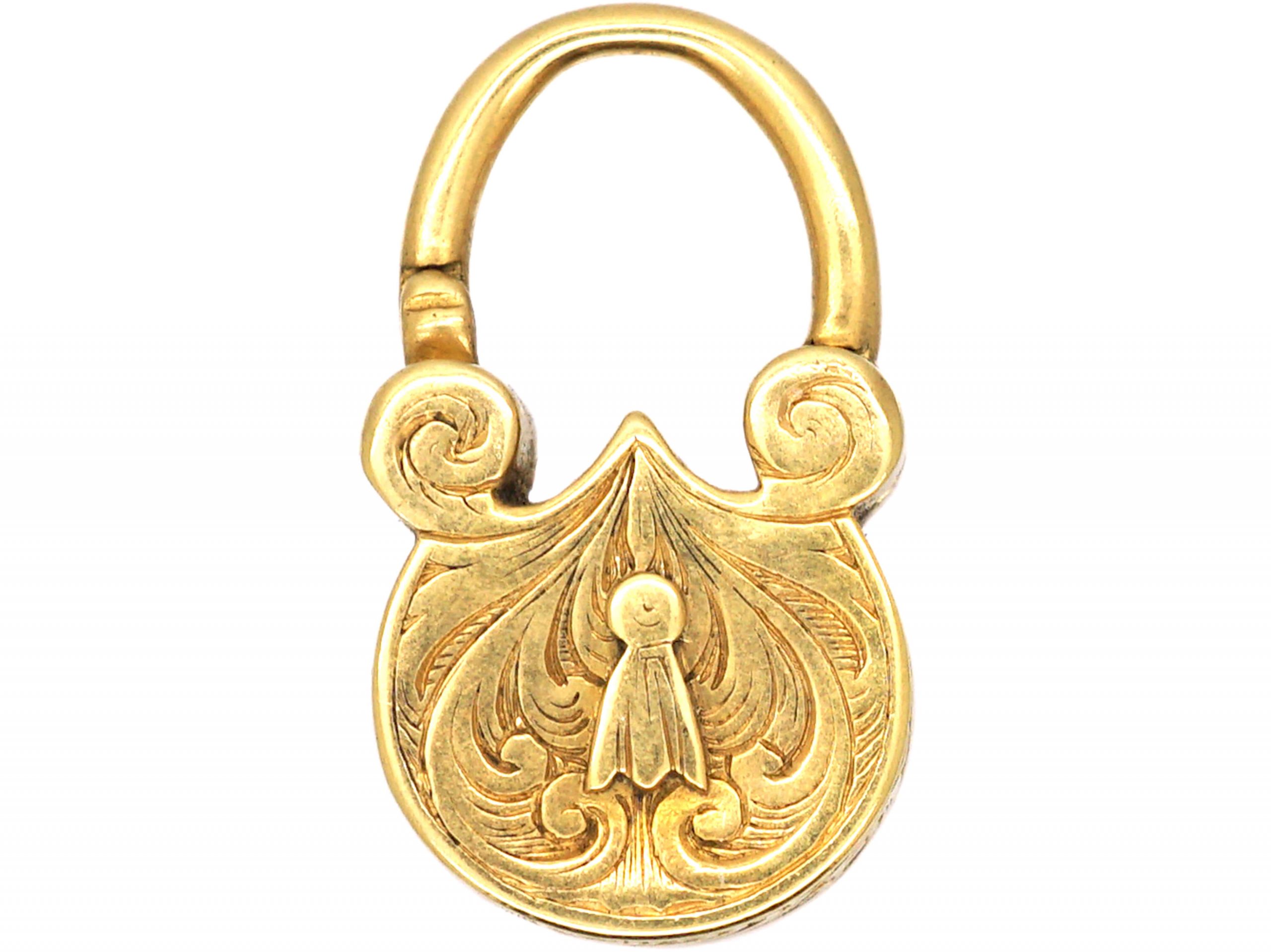 Georgian Small Gold Engraved Padlock (633W) | The Antique Jewellery Company