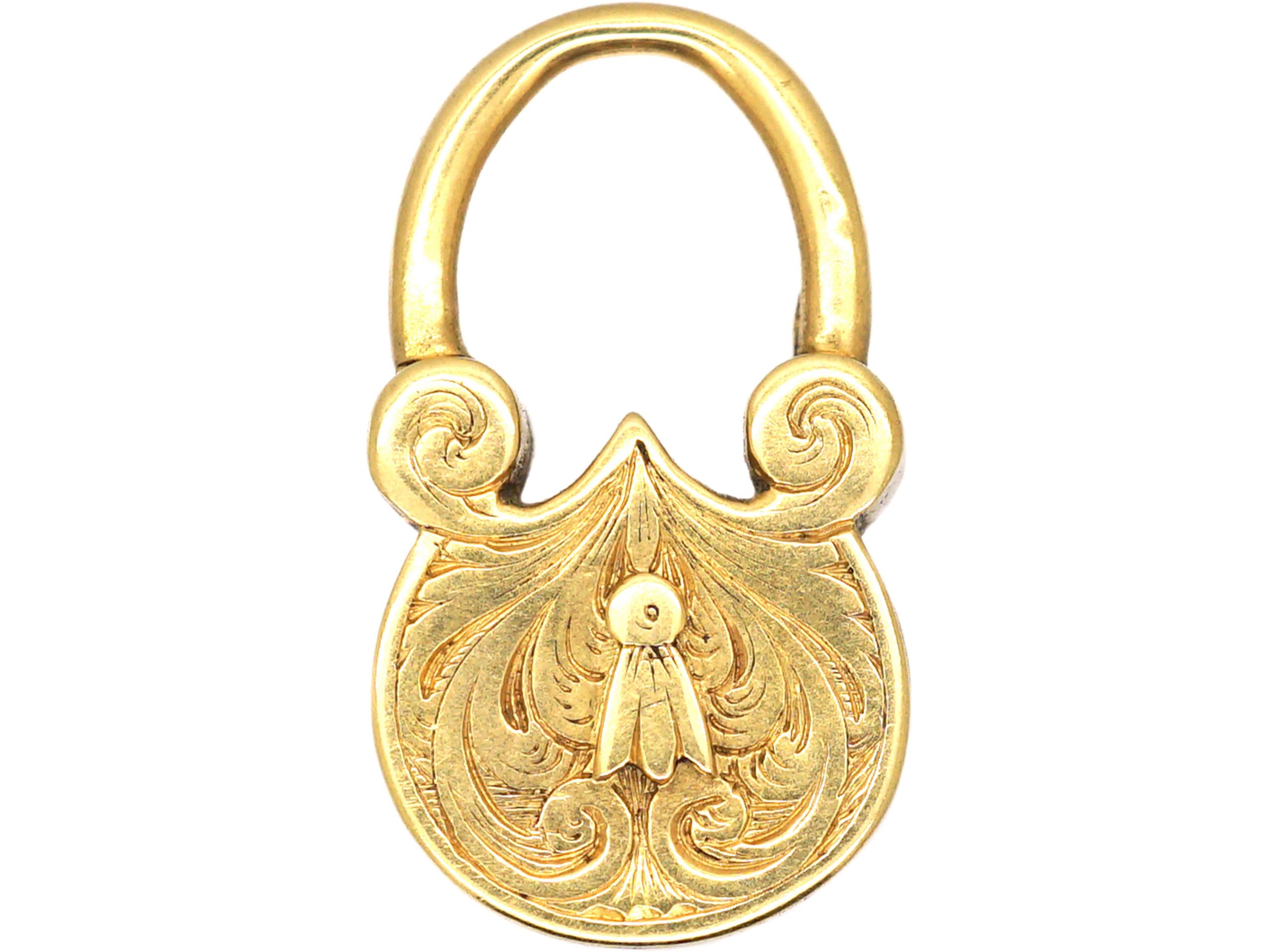 Georgian Small Gold Engraved Padlock (633W) | The Antique Jewellery Company