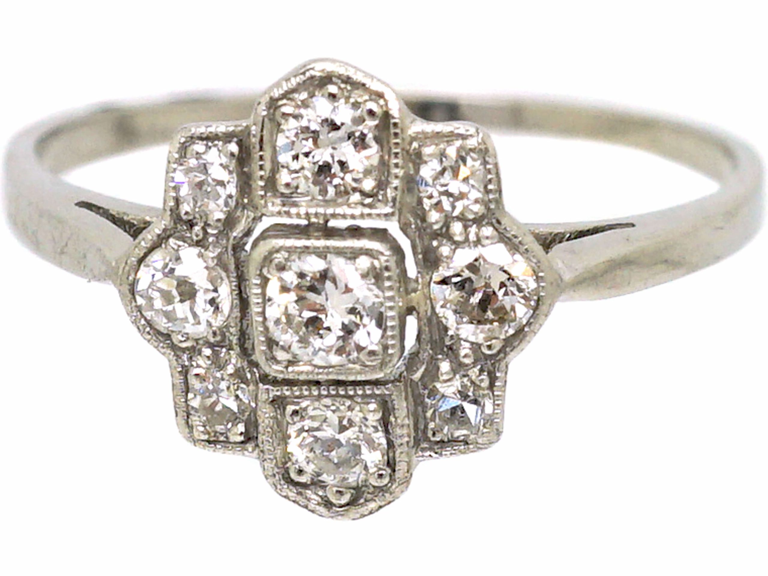 Edwardian Platinum, Diamond Cluster Ring (551W) | The Antique Jewellery ...