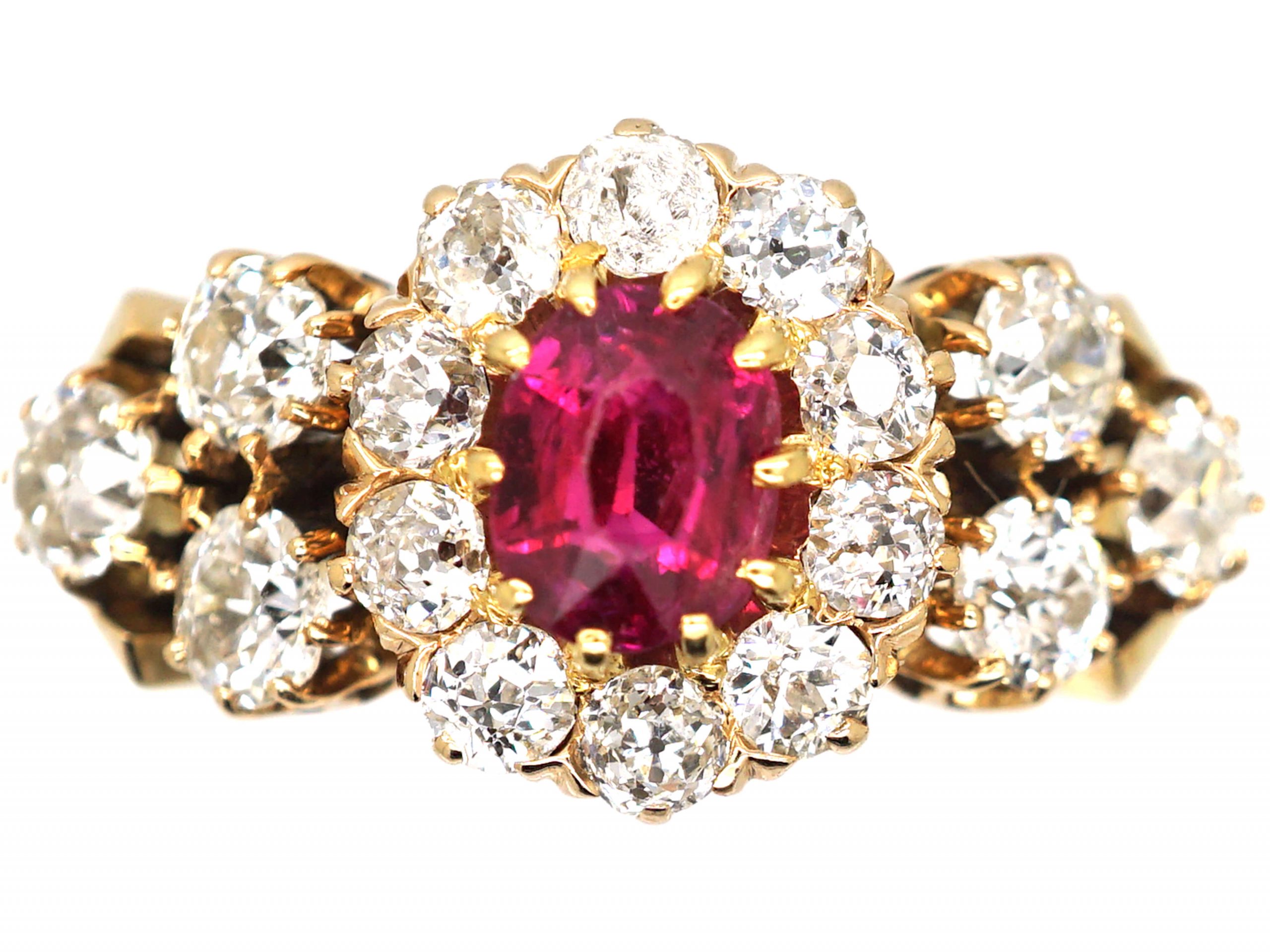 Early 20th Century 14ct Gold, Diamond & Ruby Cluster Ring with Diamond ...