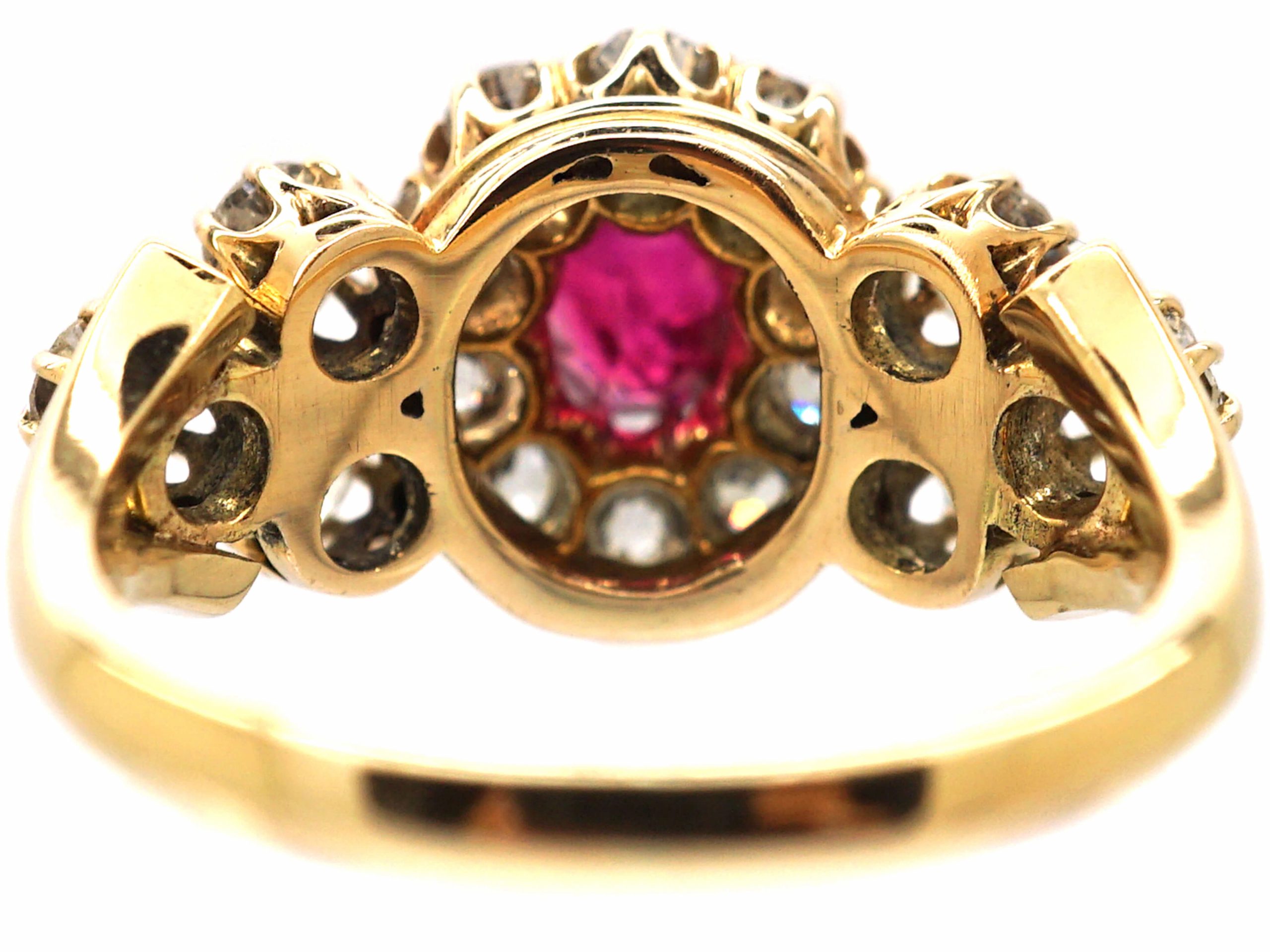 Early 20th Century 14ct Gold, Diamond & Ruby Cluster Ring with Diamond ...