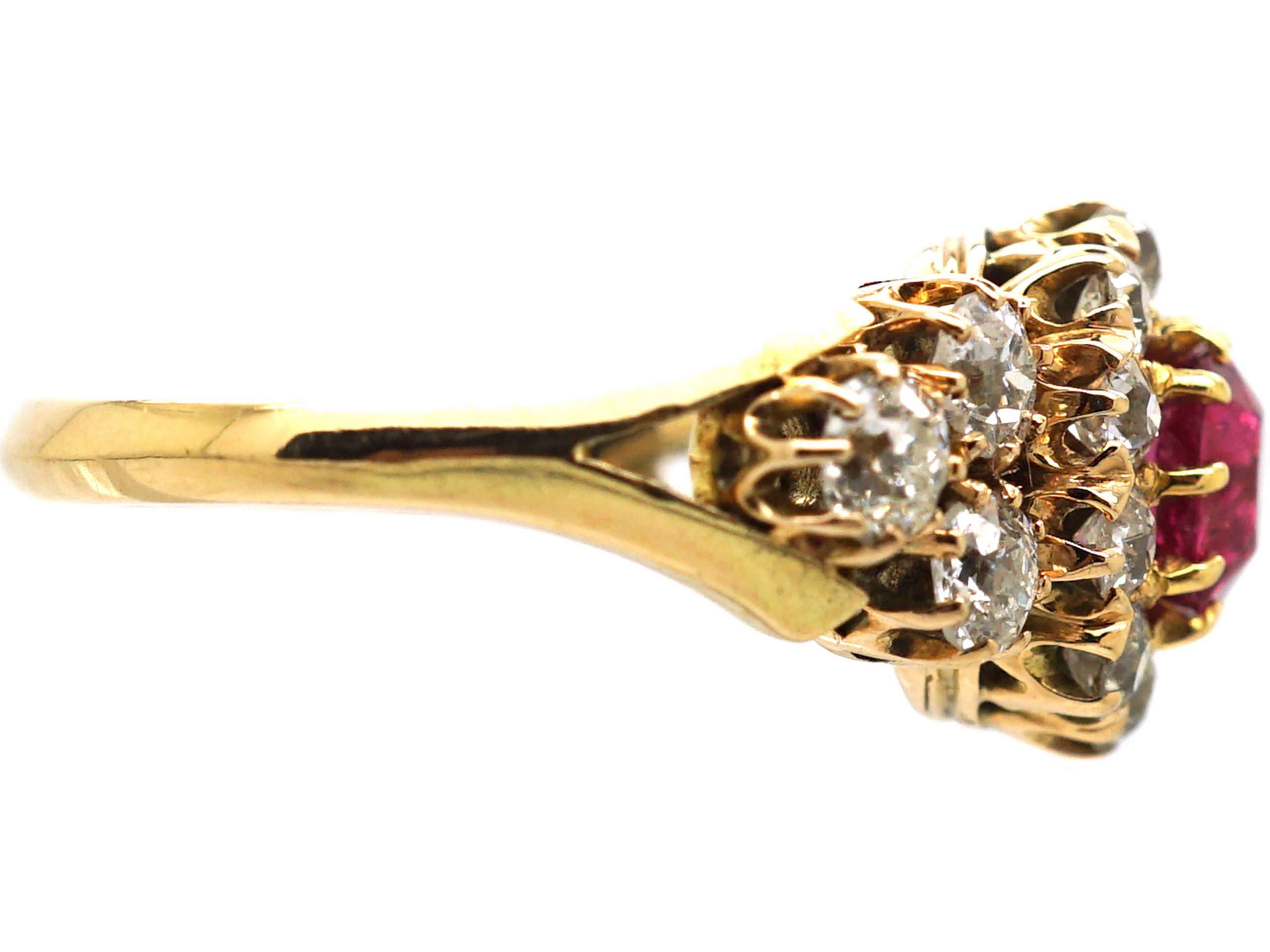 Early 20th Century 14ct Gold, Diamond & Ruby Cluster Ring with Diamond ...