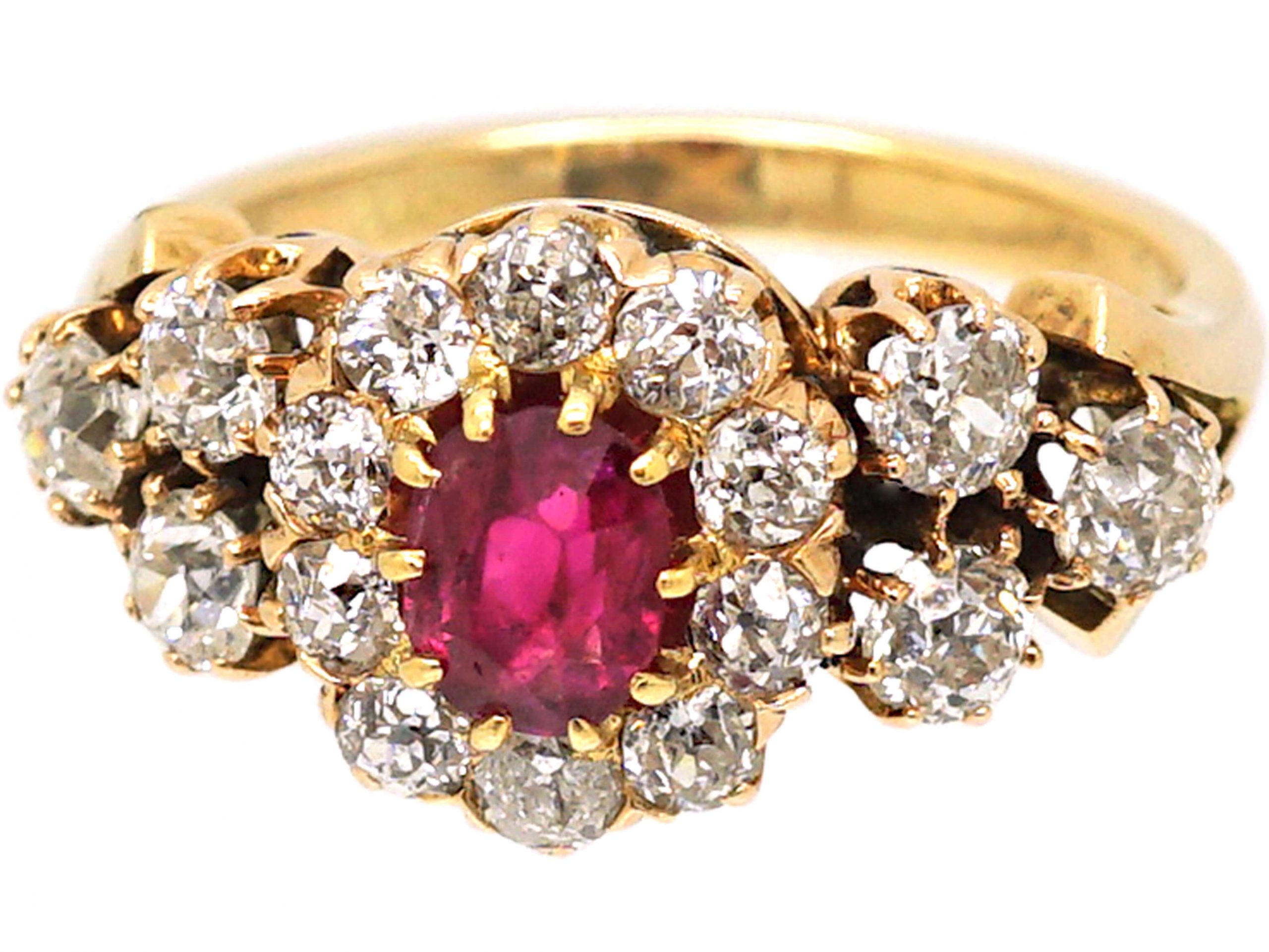 Early 20th Century 14ct Gold, Diamond & Ruby Cluster Ring with Diamond ...