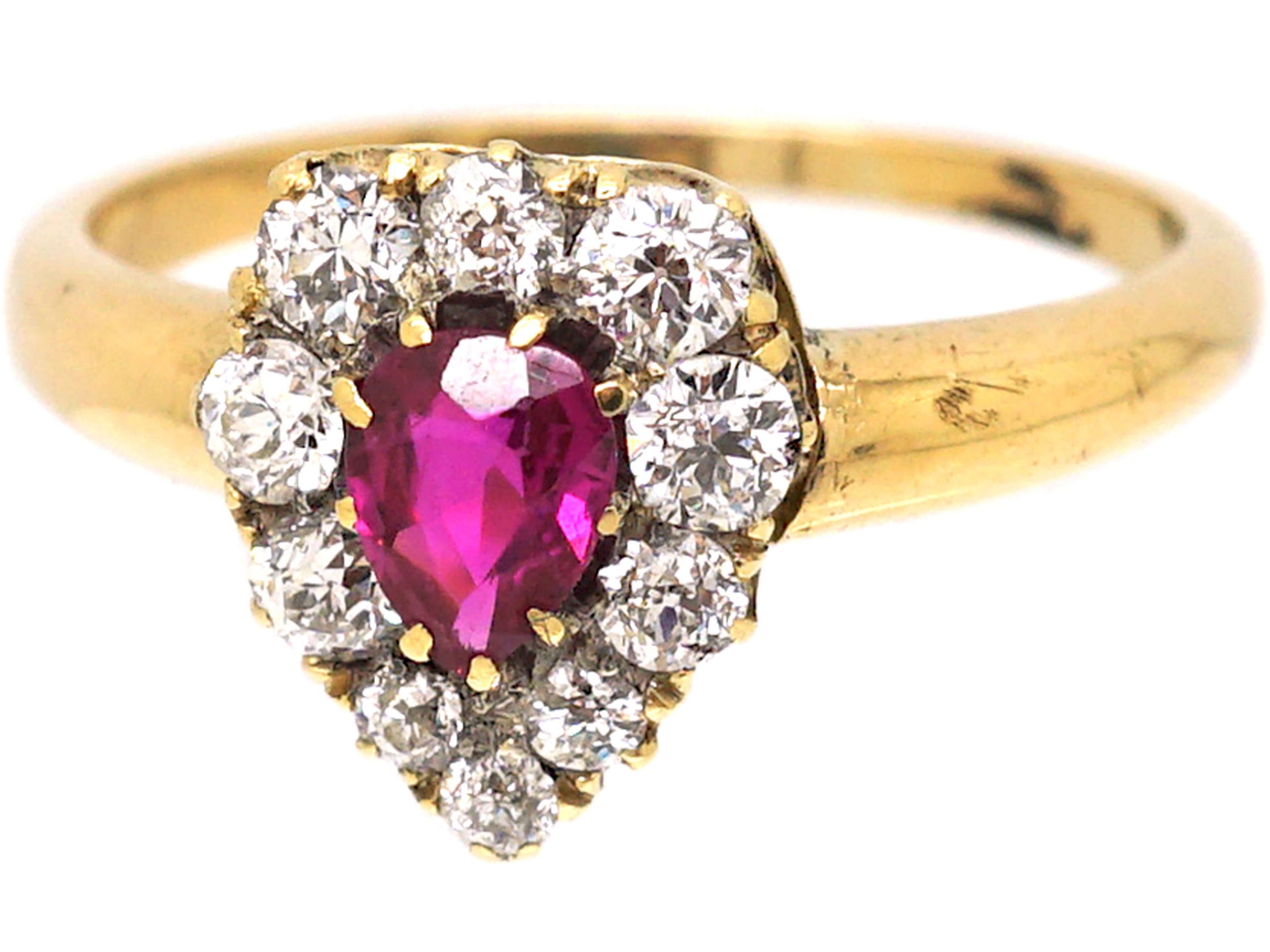 Edwardian 18ct Gold, Ruby & Diamond Pear Shaped Ring (582W) | The ...