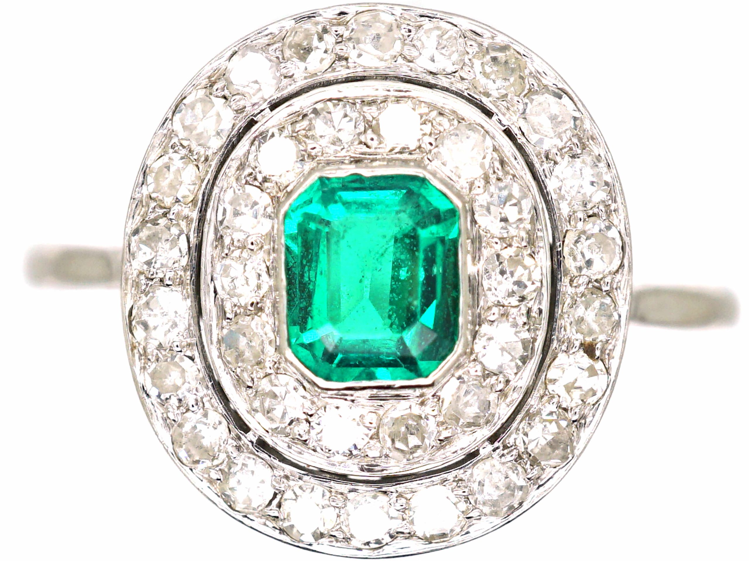 Edwardian Platinum, Emerald & Diamond Double Cluster Ring (652W) | The ...