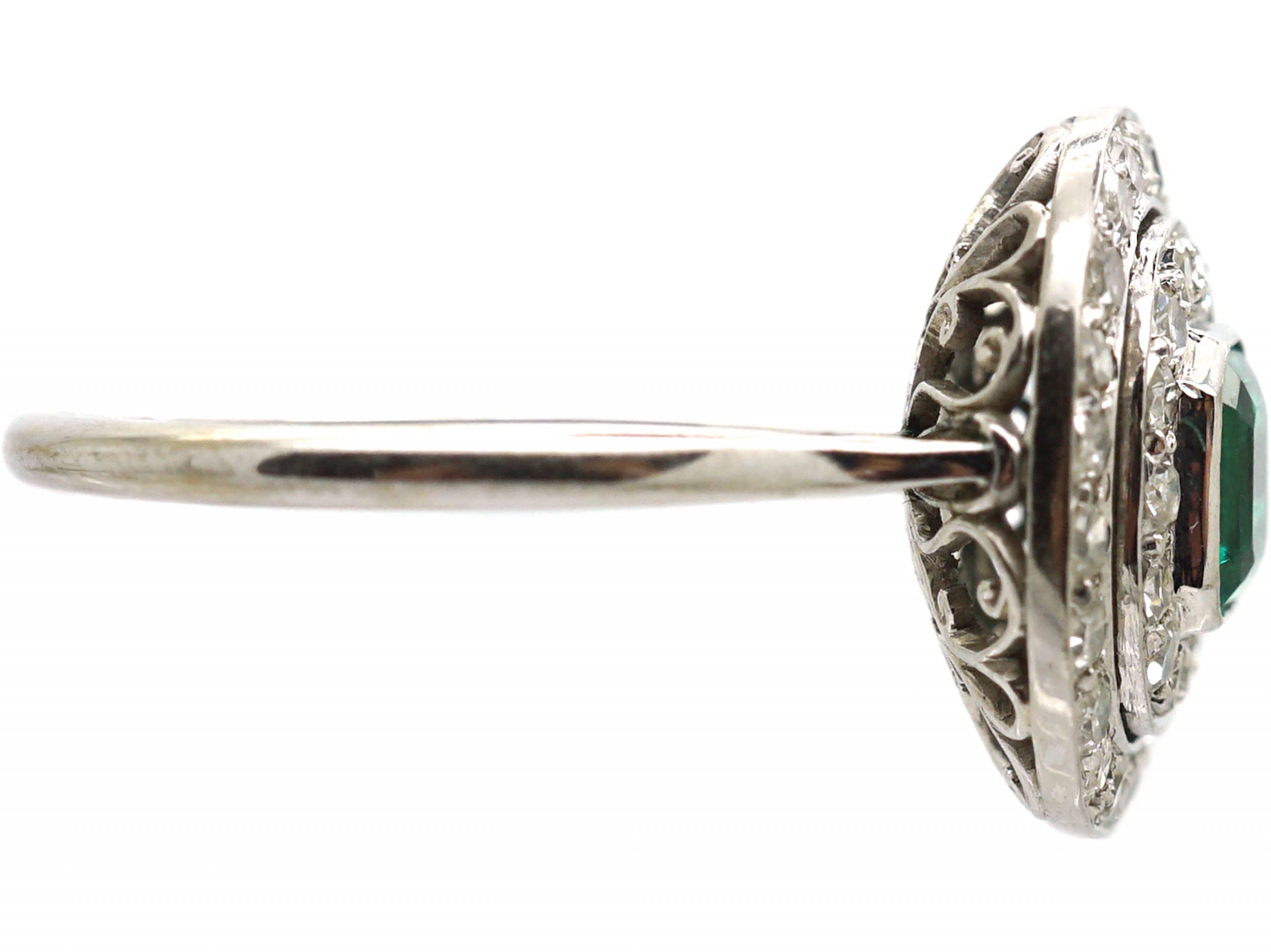 Edwardian Platinum, Emerald & Diamond Double Cluster Ring (652W) | The ...