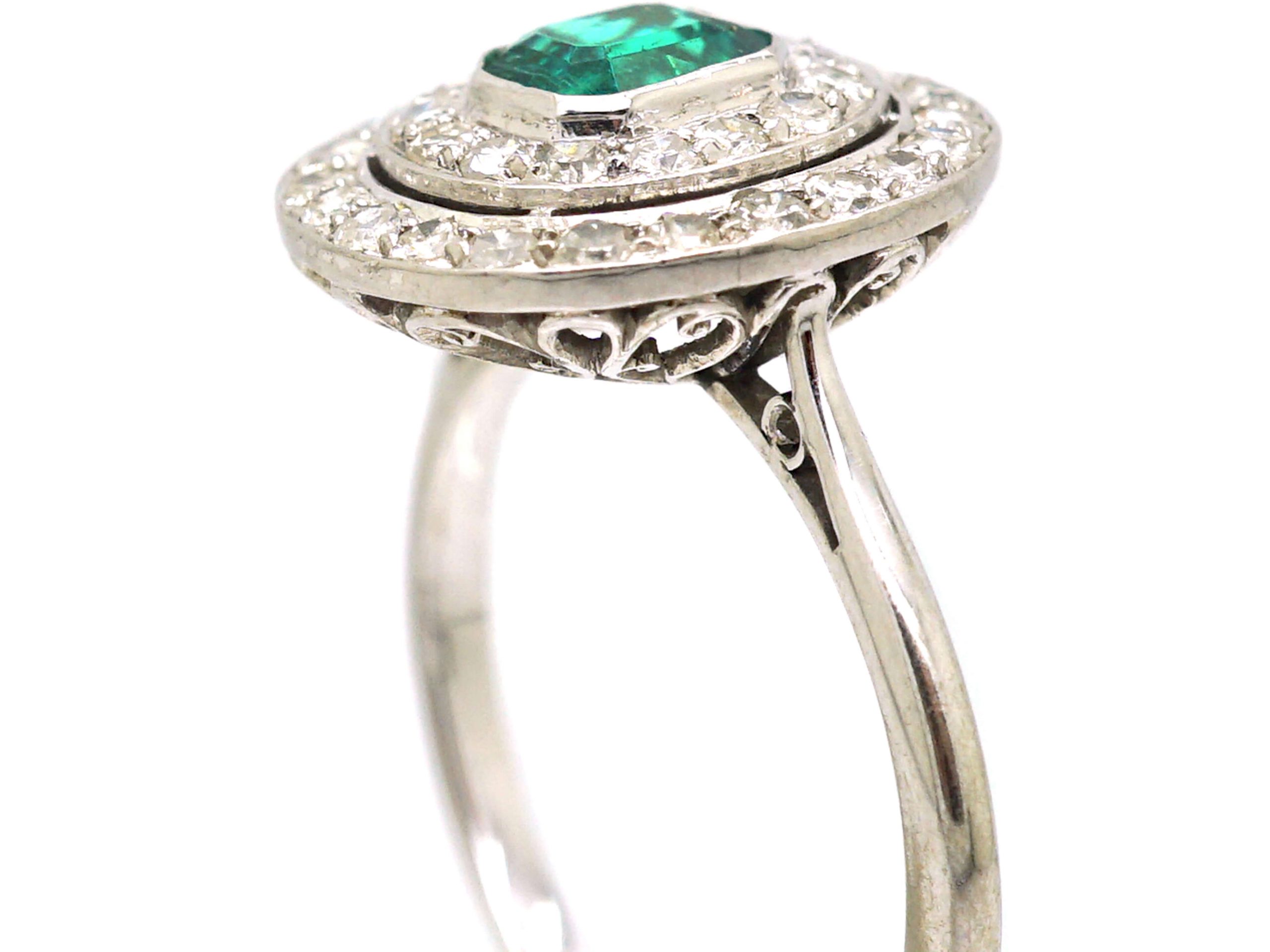 Edwardian Platinum, Emerald & Diamond Double Cluster Ring | AJC - AUS