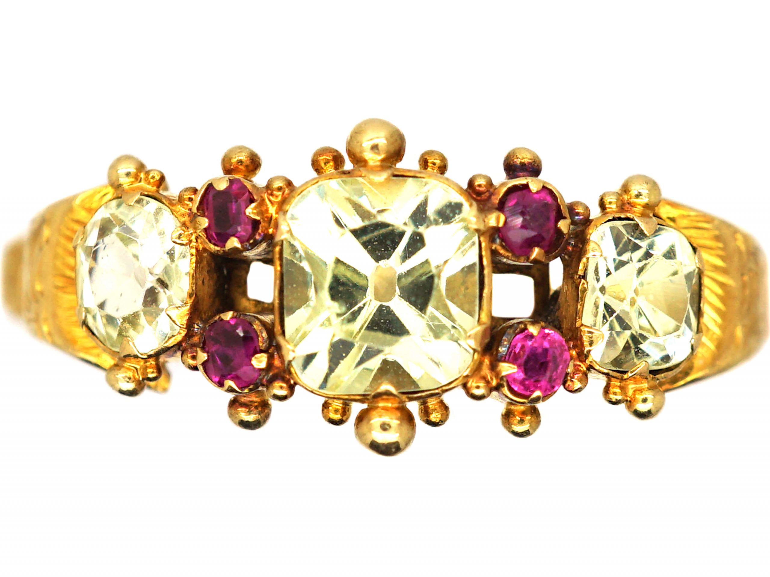 Regency 15ct Gold, Three Stone Chrysolite & Ruby Ring (680W) | The ...