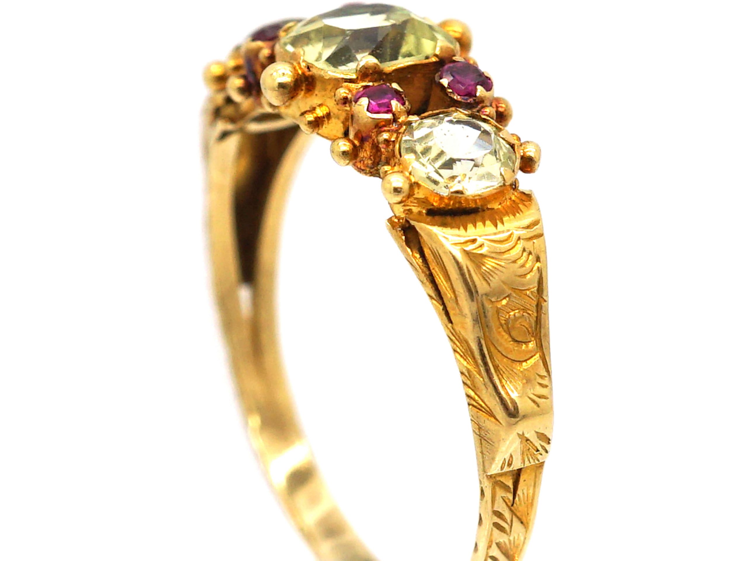 Regency 15ct Gold, Three Stone Chrysolite & Ruby Ring (680W) | The ...