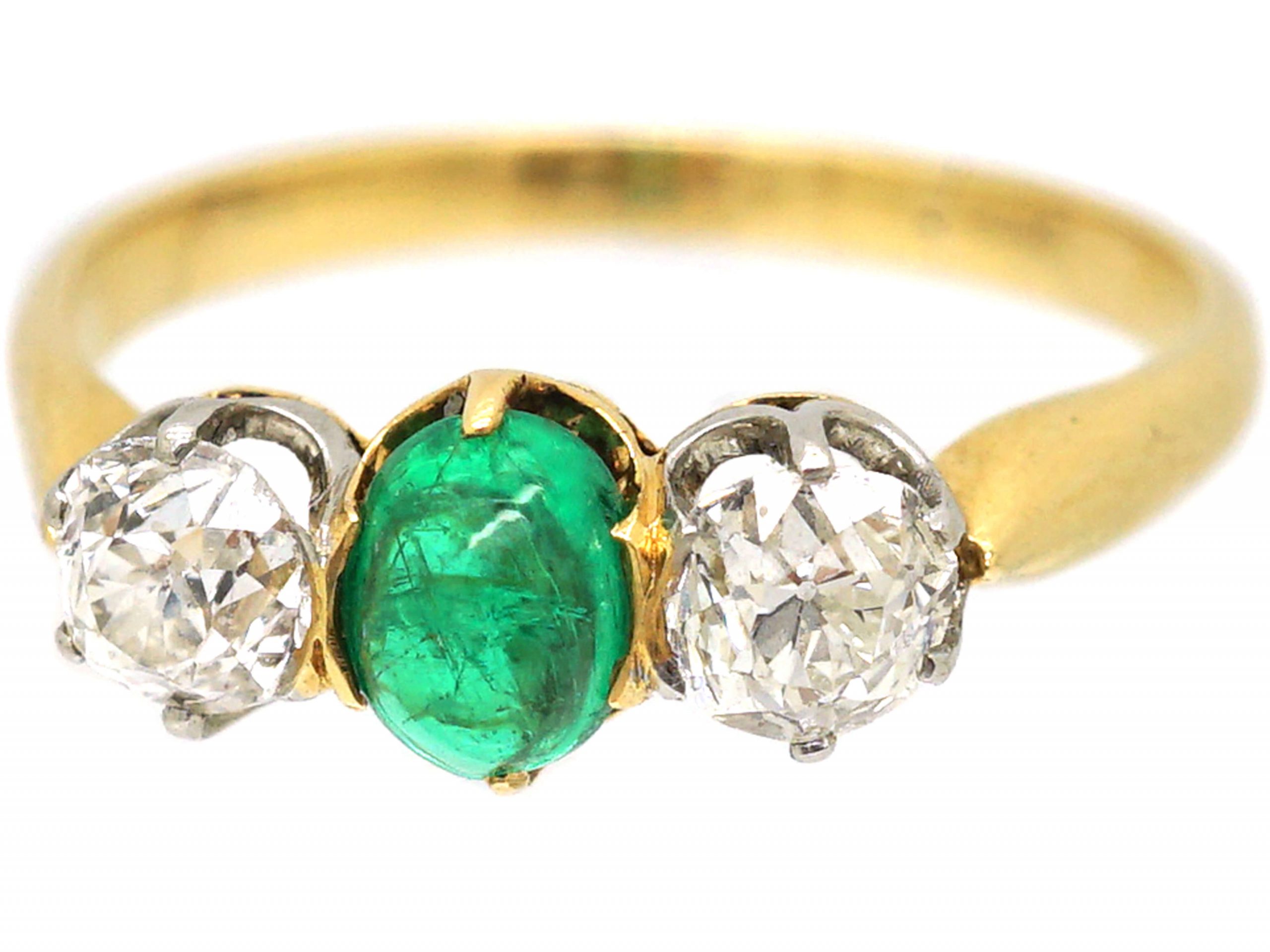 French Early 20th Century 18ct Gold Ring set with a Cabochon Emerald ...