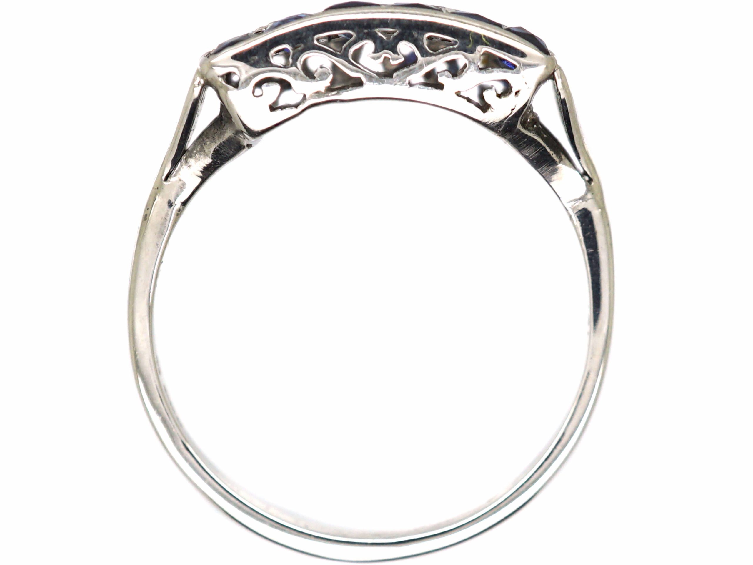 Art Deco 14ct White Gold, French Cut Sapphire & Diamond Three Row Ring (659W) | The Antique ...