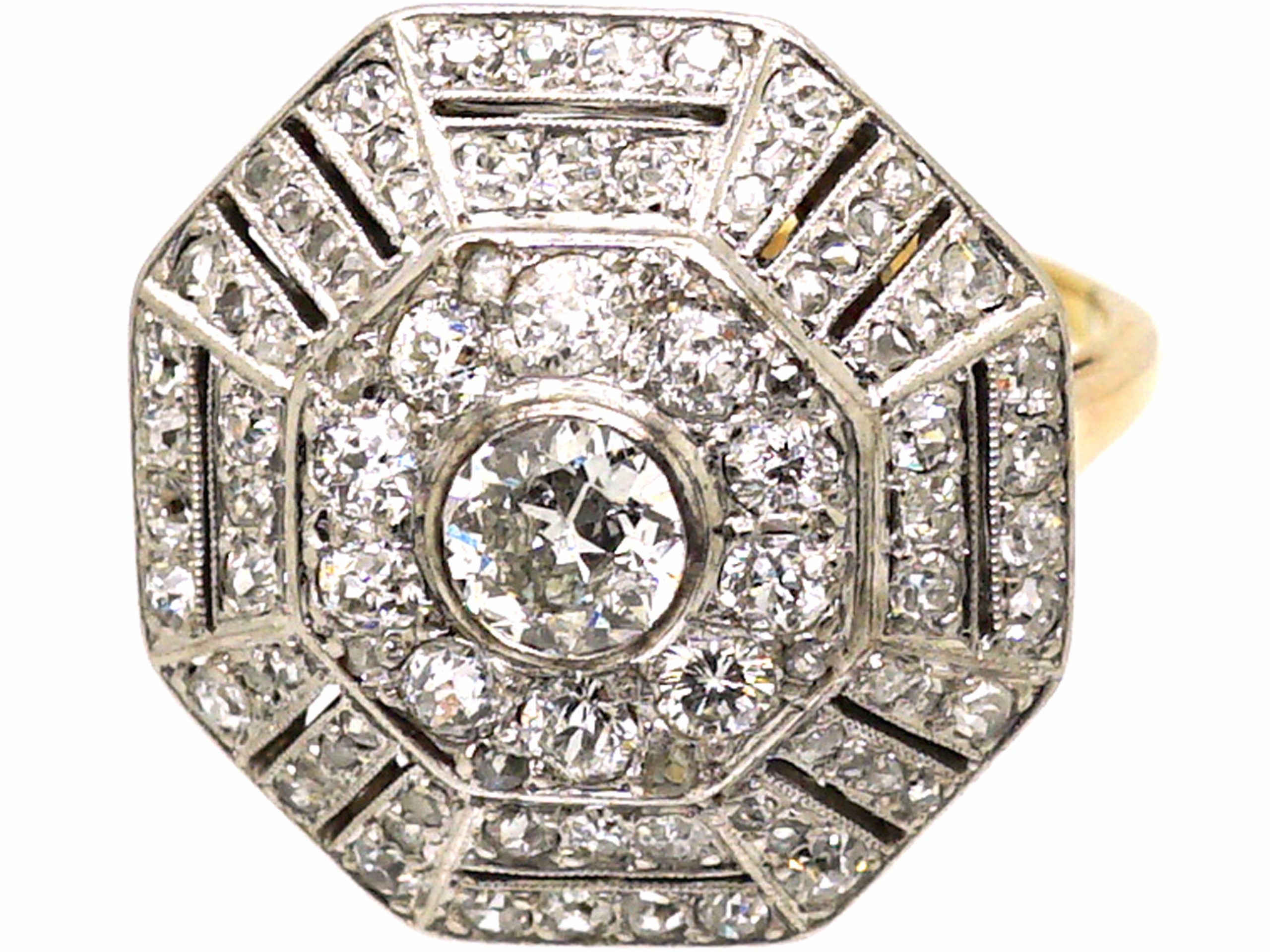 Art Deco 18ct Gold & Platinum Large Octagonal Shaped Ring set with ...