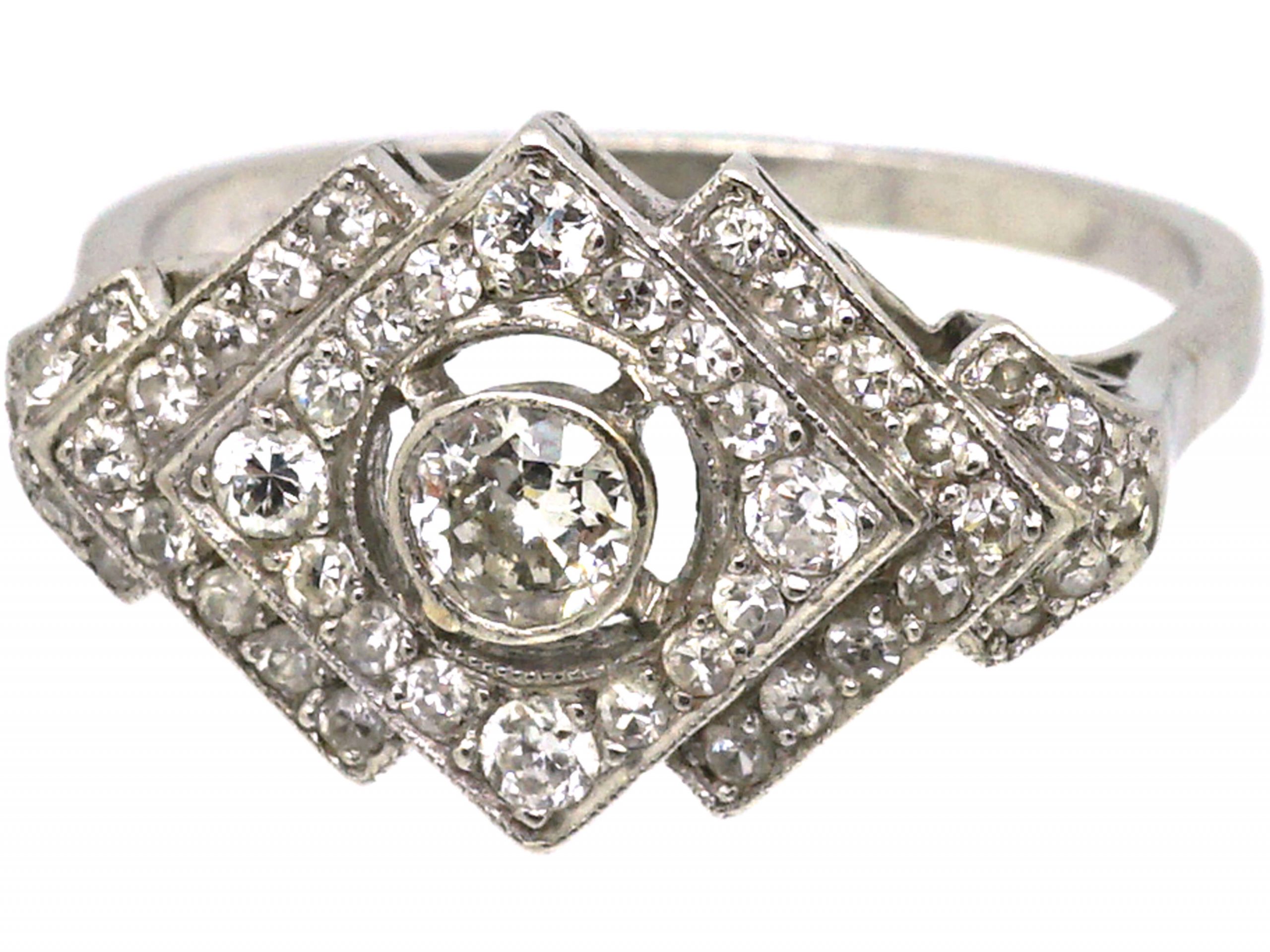 Art Deco Platinum Geometric Diamond Shaped Ring set with Diamonds (714W ...